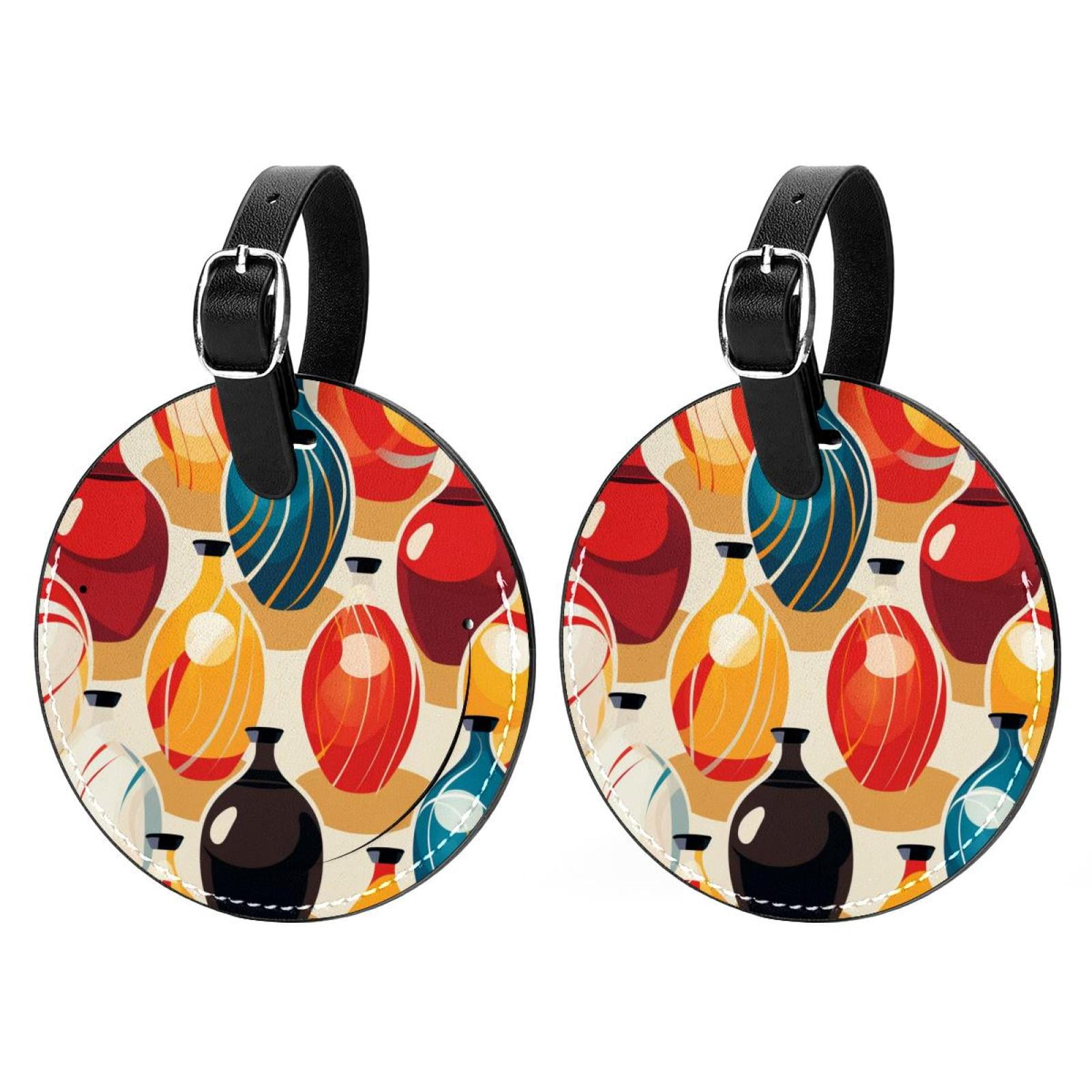 Bowling 2Pcs PU Leather Round Luggage Tags with Privacy Cover and Name ...
