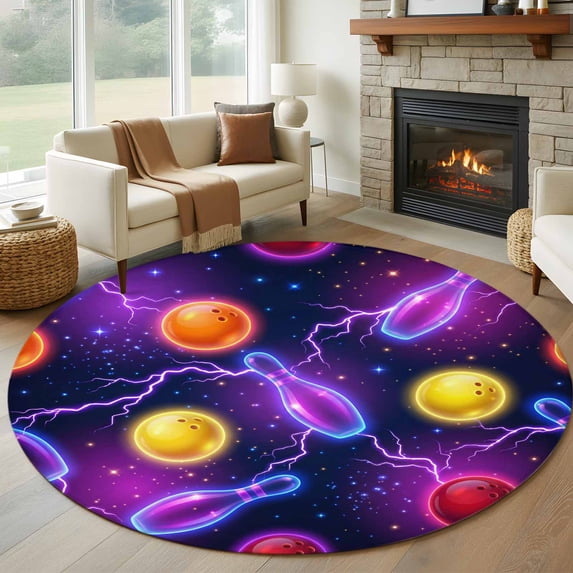 Bowling 6FT Round Area Rugs for Living Room Purple Yellow Red Bowling ...