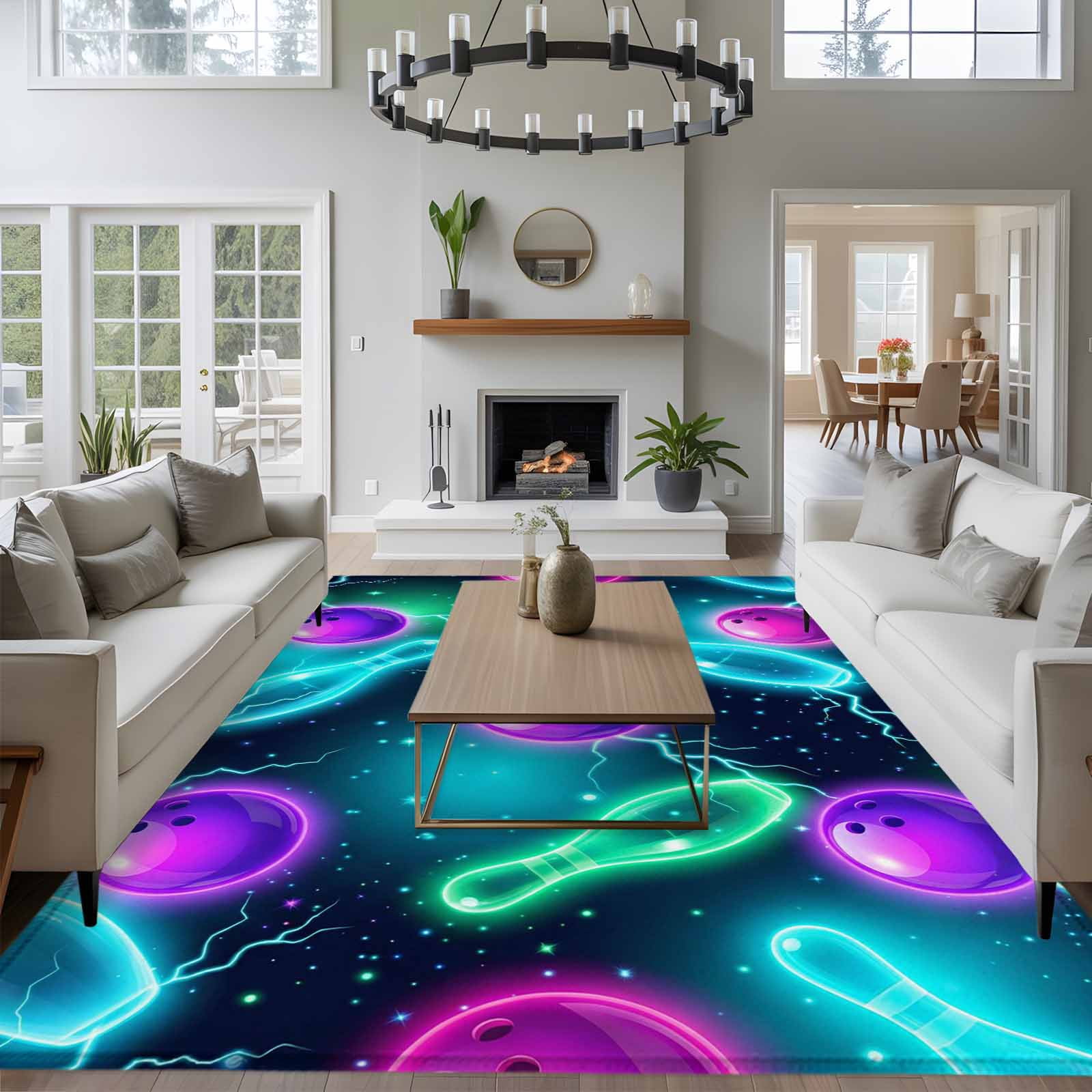 Bowling 8x10 Area Rug for Living Room Sectional Sofa, Purple Blue Green ...
