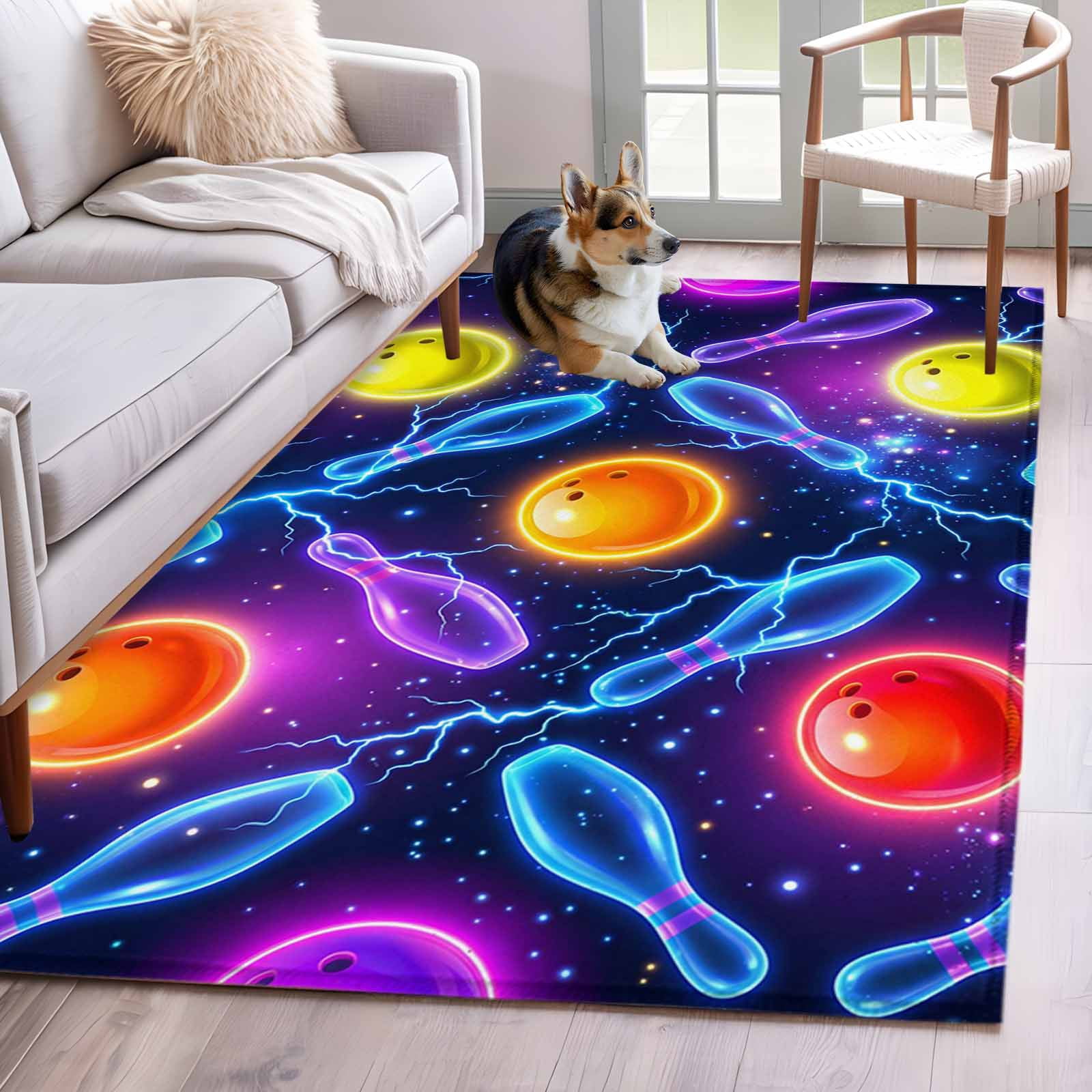 Bowling Area Rugs 3x5 ft Purple Blue Yellow Bowling Balls Bottles ...
