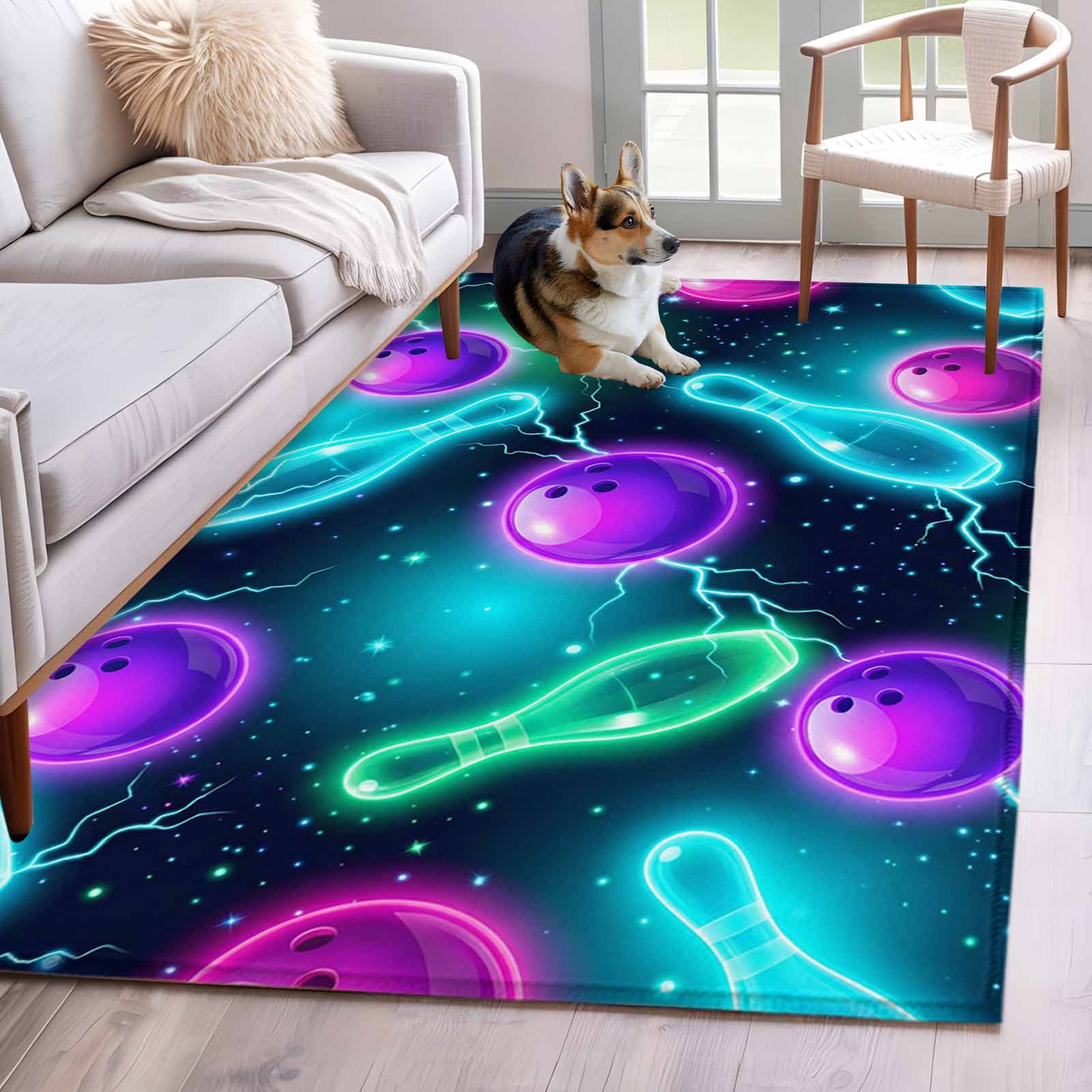Bowling Area Rugs 4x6 ft Purple Blue Green Bowling Balls Bottles Sports ...