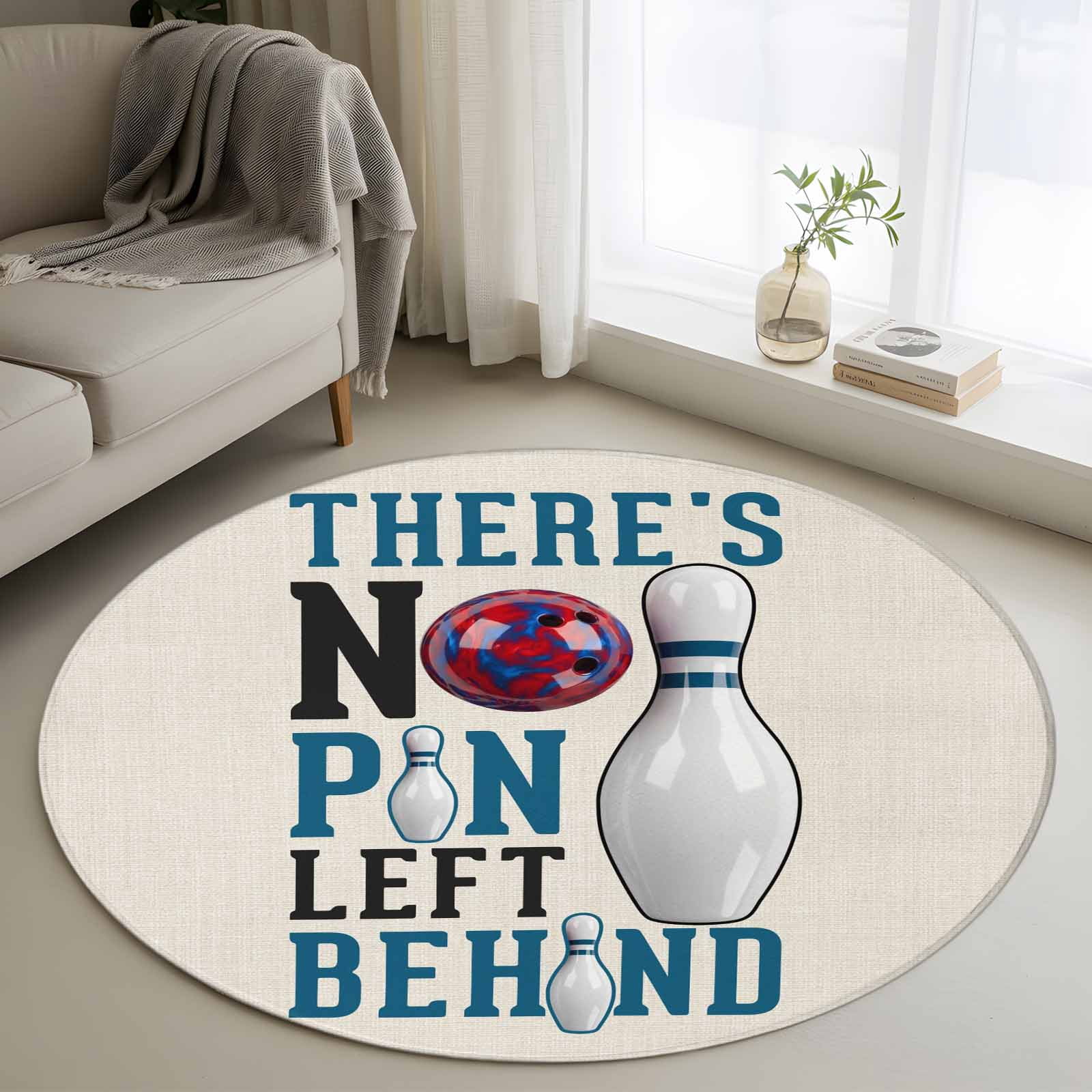 Bowling Ball 4FT Round Area Rugs There's No Pin Left Behind Linen ...