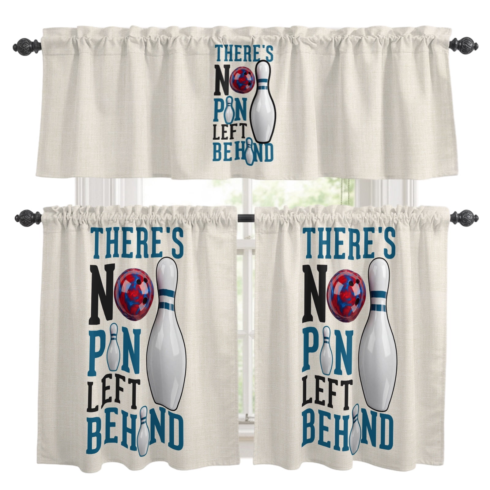 Bowling Ball Kitchen Curtains Set for Windows, There's No Pin Left ...