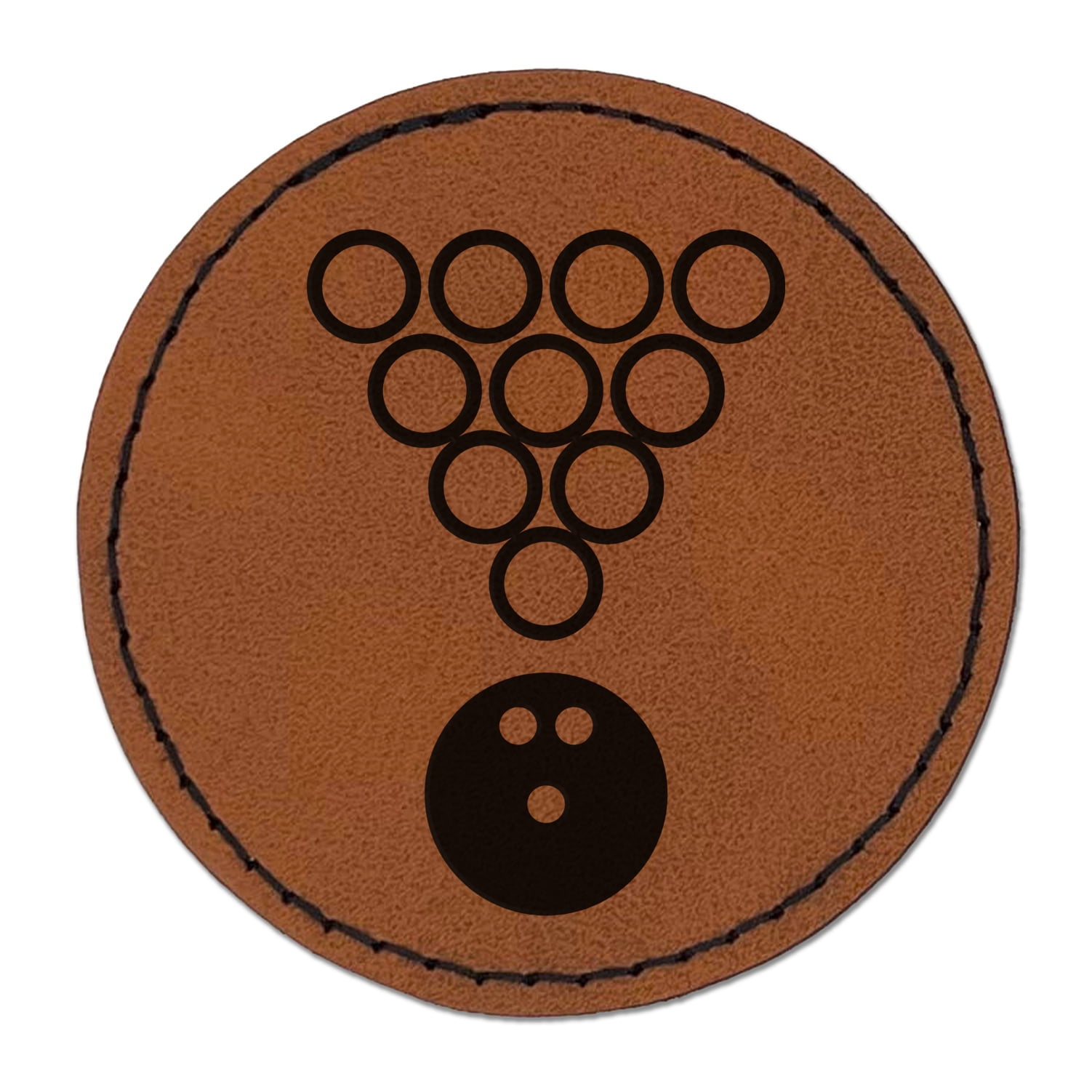Bowling Ball Rolling Towards Pins 2.5" Faux Leather Round Engraved Iron ...