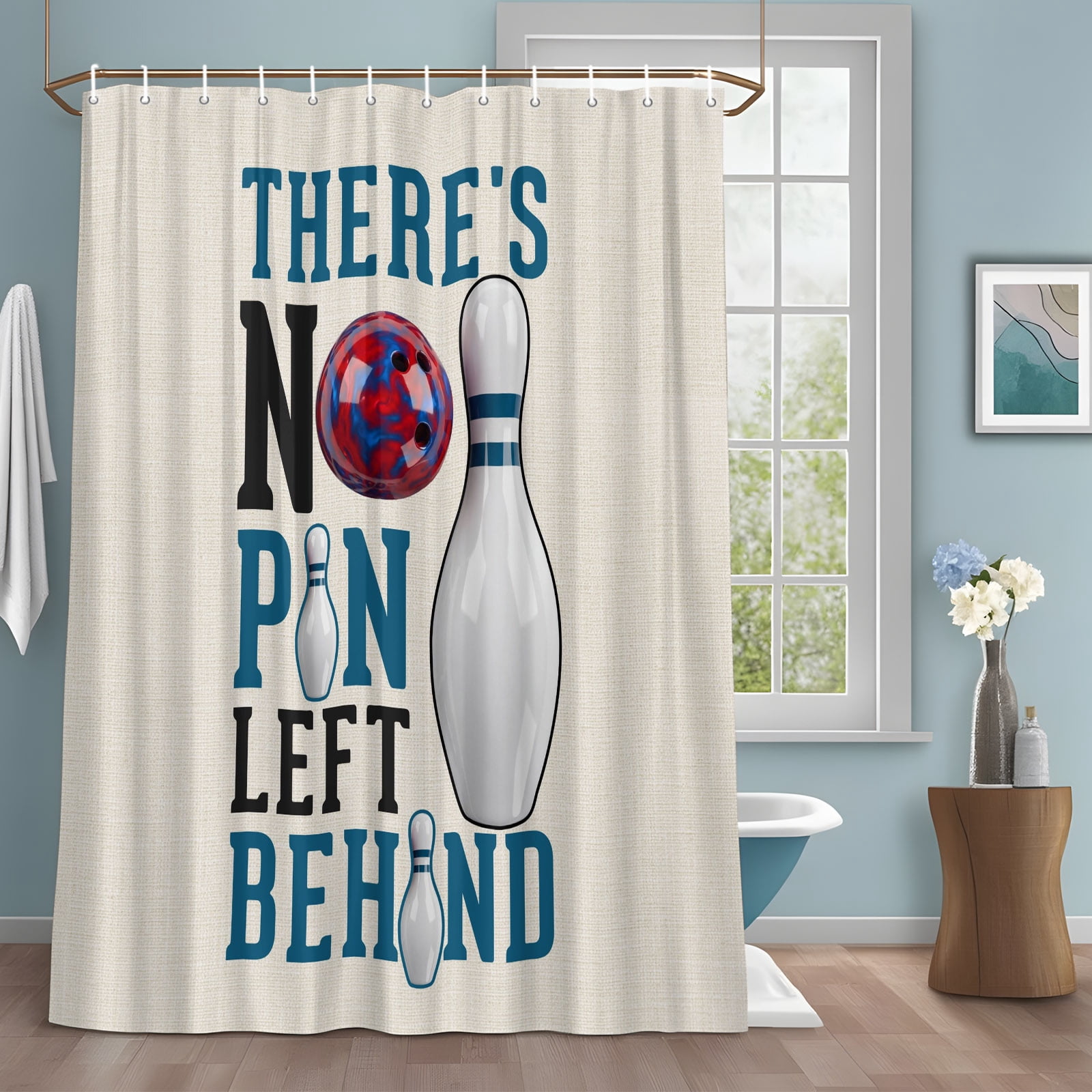 Bowling Ball Shower Curtain with Hooks, There's No Pin Left Behind ...