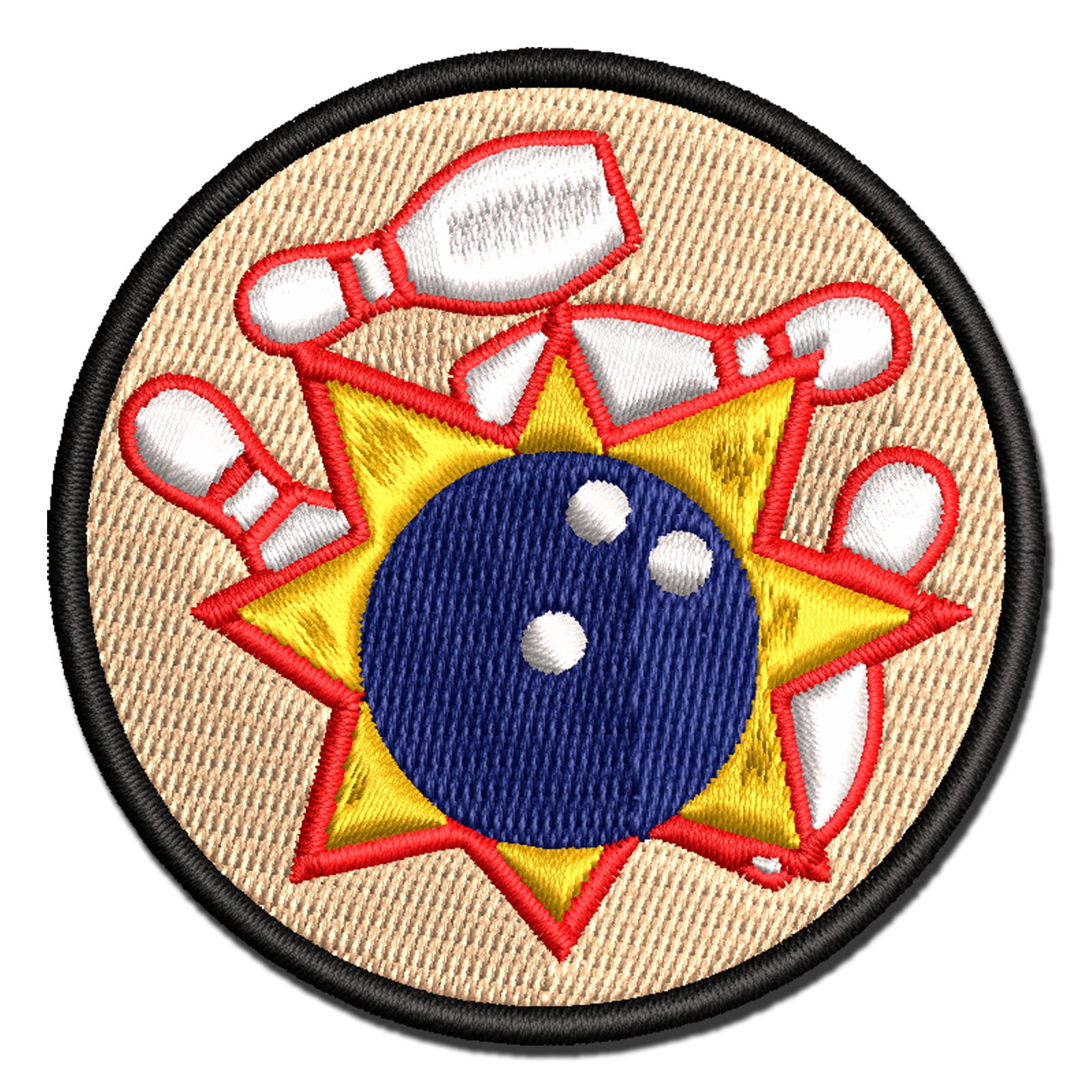 Bowling Ball Strike Pins Applique Multi-Color Embroidered Hook & Loop ...