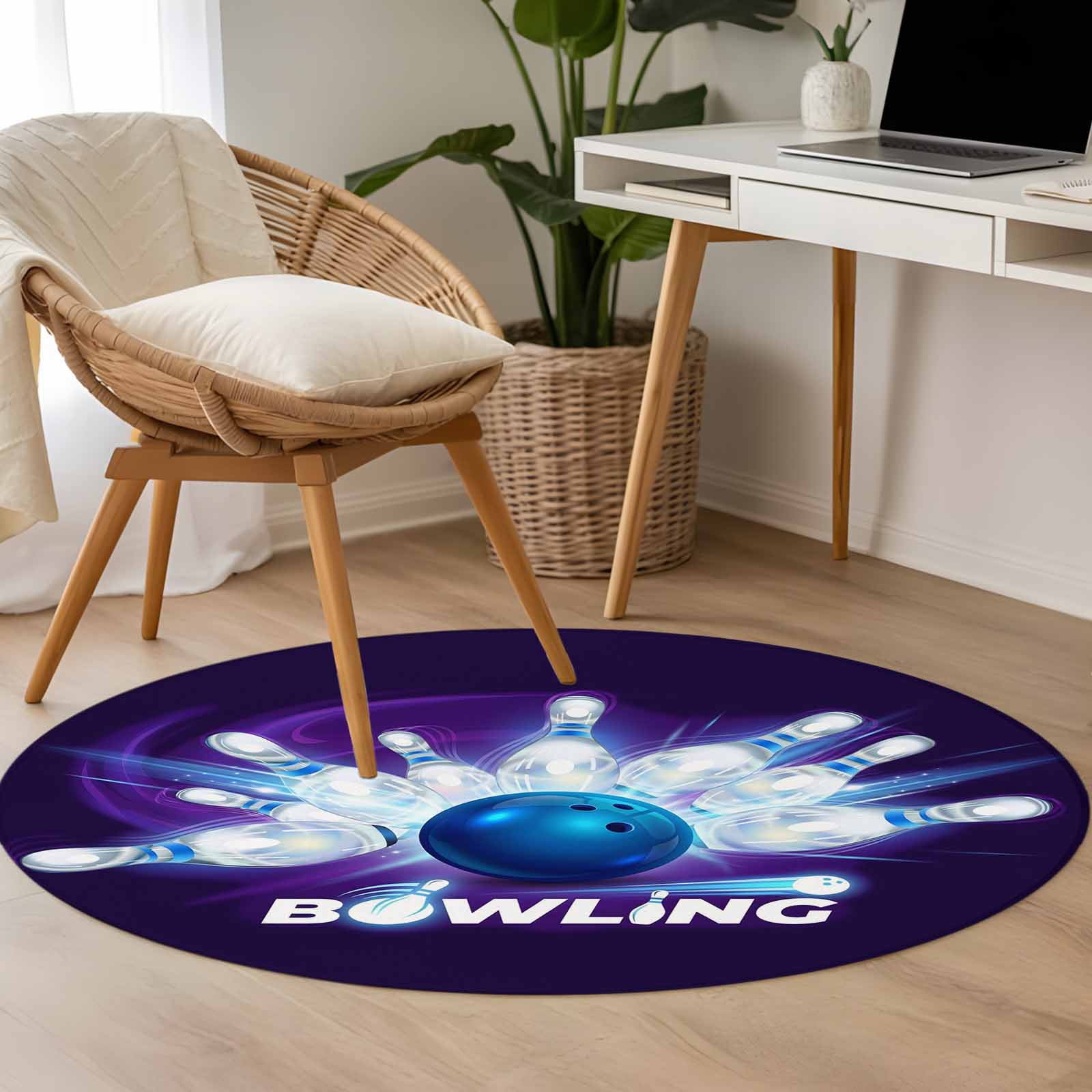 Bowling Balls 3.3ft Round Rug for Bedroom Reading Corner, Abstract Blue ...