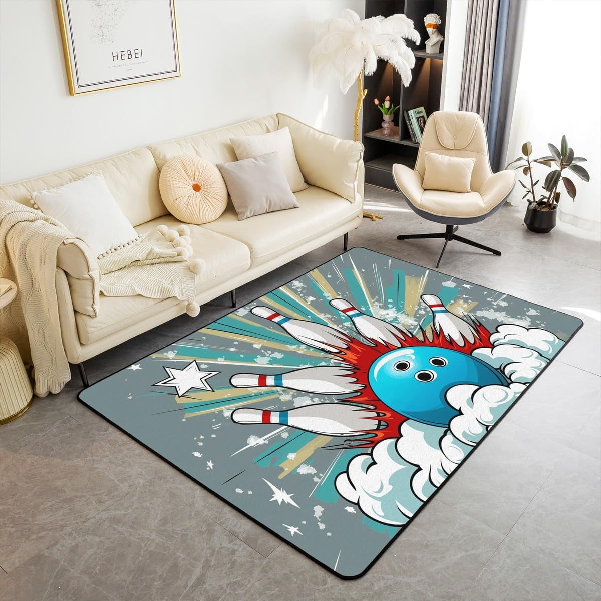 Bowling Balls Area Rug,Tie-dye Graffiti Stars Geometric Stripes Indoor ...