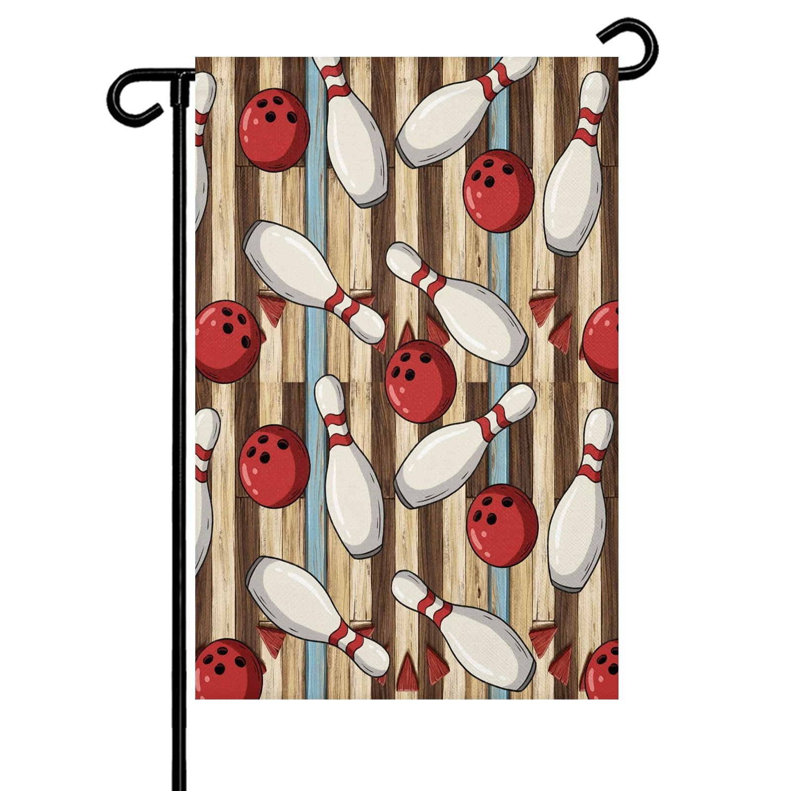 Bowling Balls Garden Flag 12x18 Inch Vintage Abstract Red Balls Bottles ...