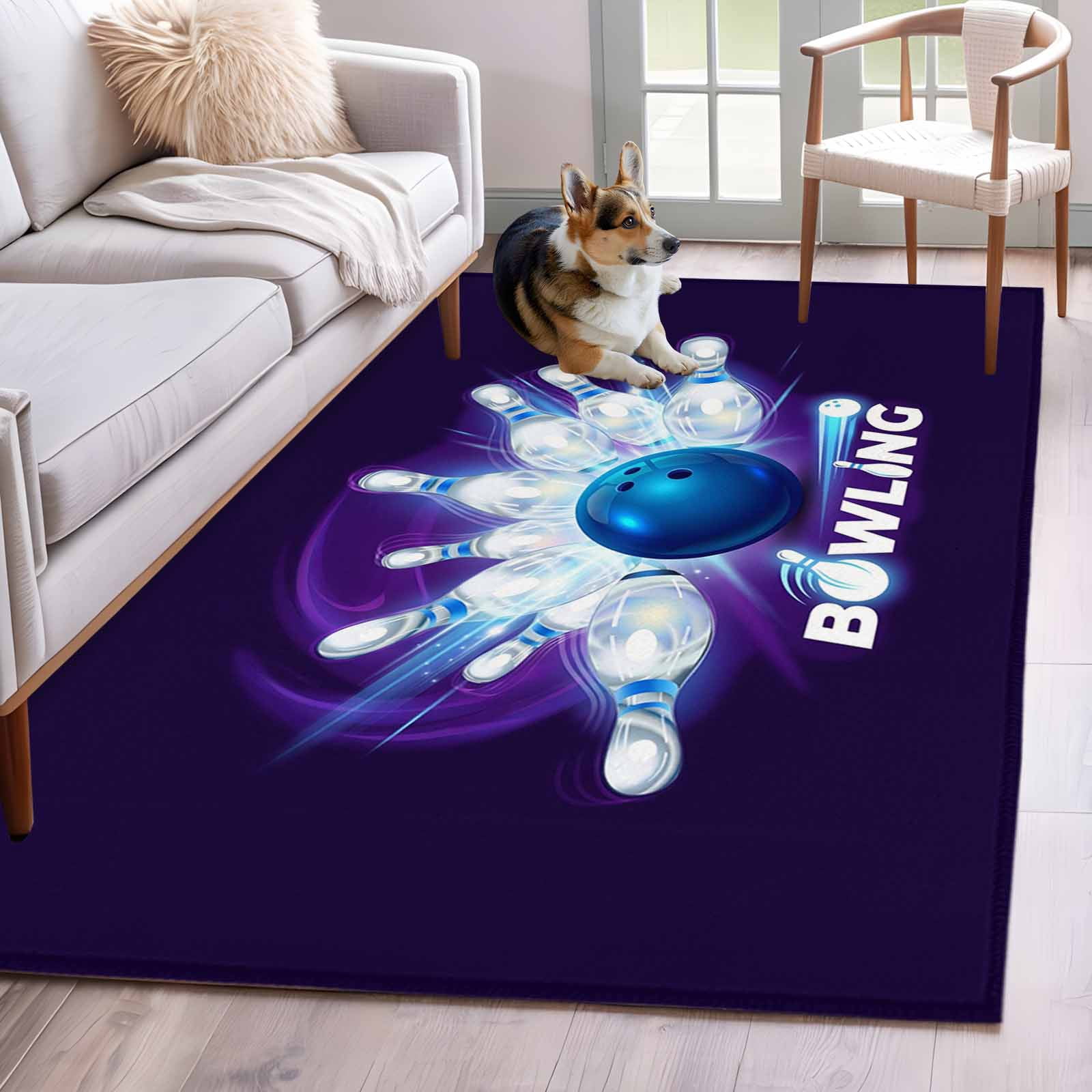 Bowling Balls Washable Area Rug 4x6 Abstract Blue Bowling Ball Bottles ...
