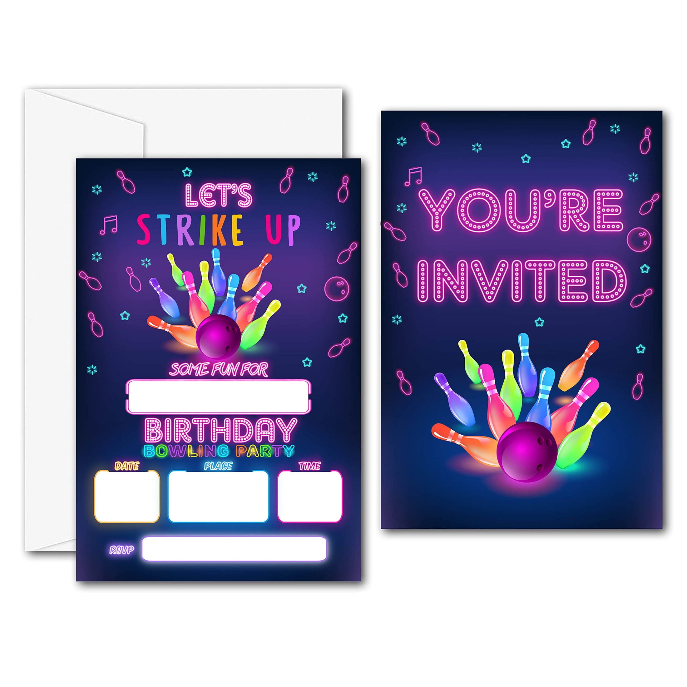Bowling Bash Birthday Invites - 20 Fill-in-the-Blank Cards with ...