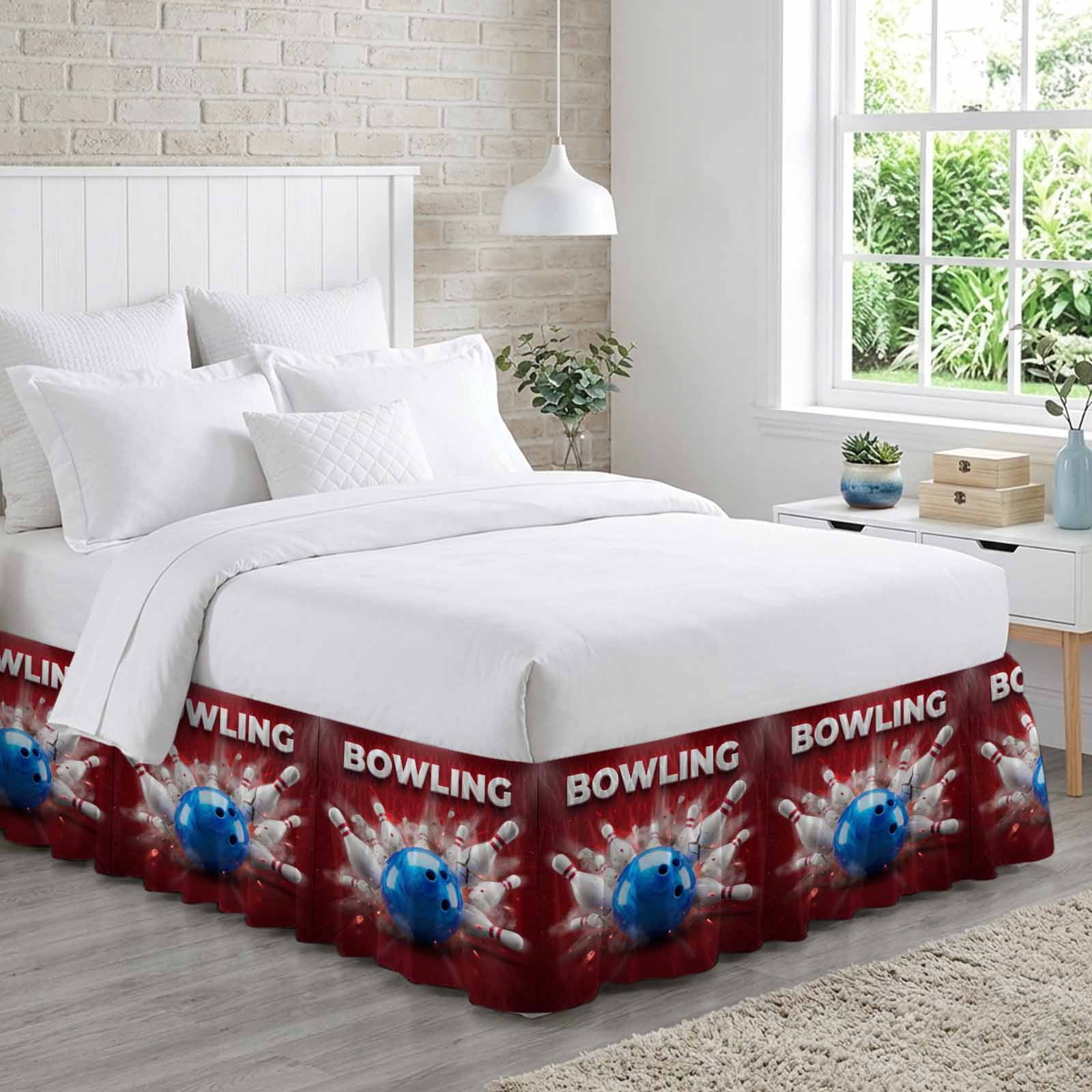 Bowling Bed Skirt Queen Size 18 Inch Drop, Vintage Bowling Bottles Ball ...