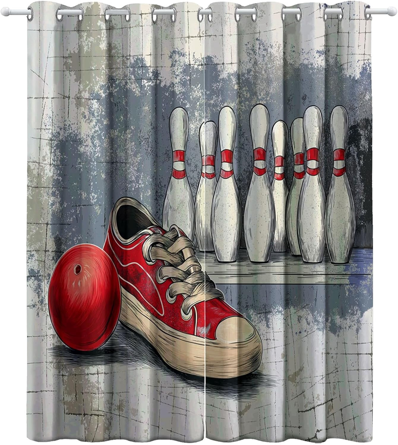Bowling Blackout Curtains, Retro Grunge Sports Pattern Window Drapes ...