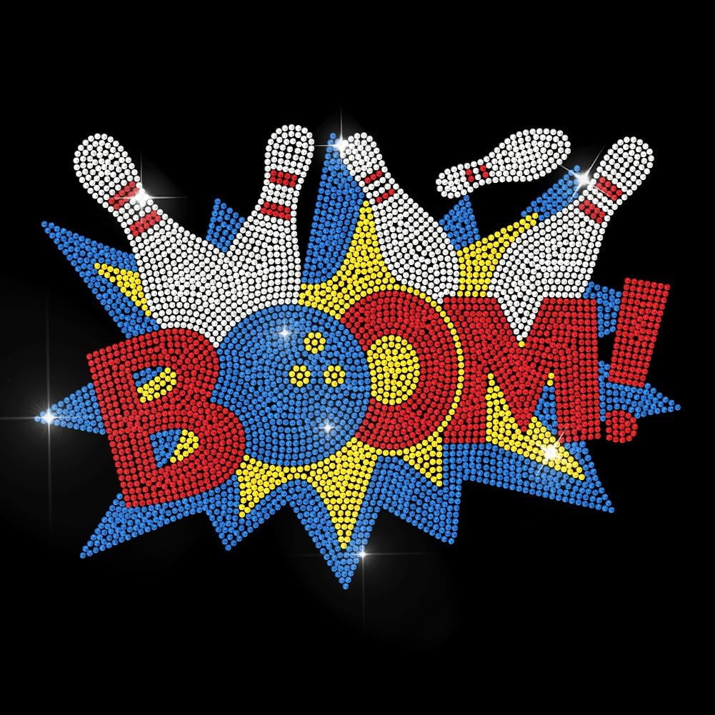 Bowling Boom Rhinestone Iron on Hotfix Bowling Ball Sports Heat ...