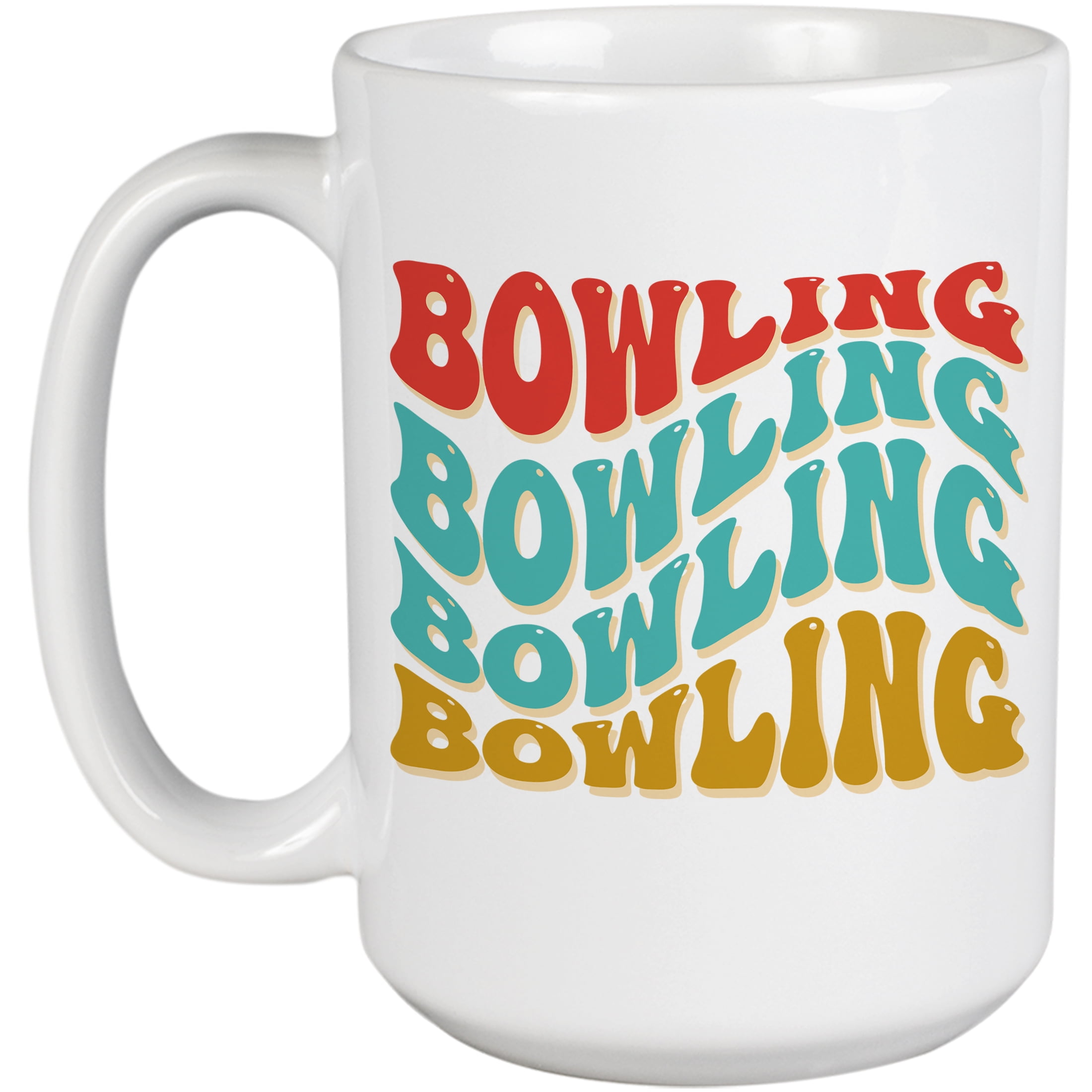 Bowling, Bowler Themed, Groovy Retro Wavy Text Merch Gift, White 15oz ...