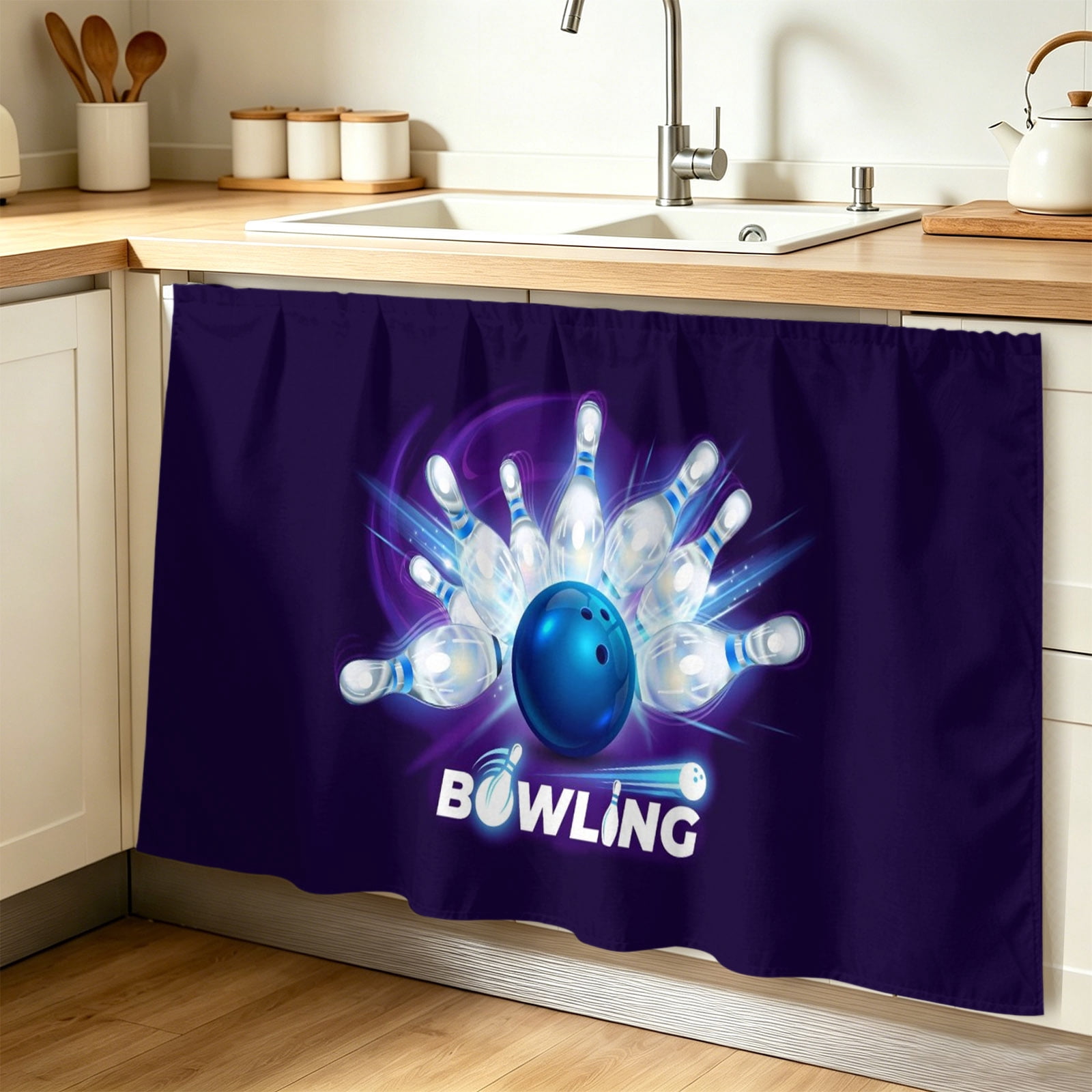 Bowling Cabinet Curtain 28"W x 51"L, Modern Minimalist Funny Balls Blue ...