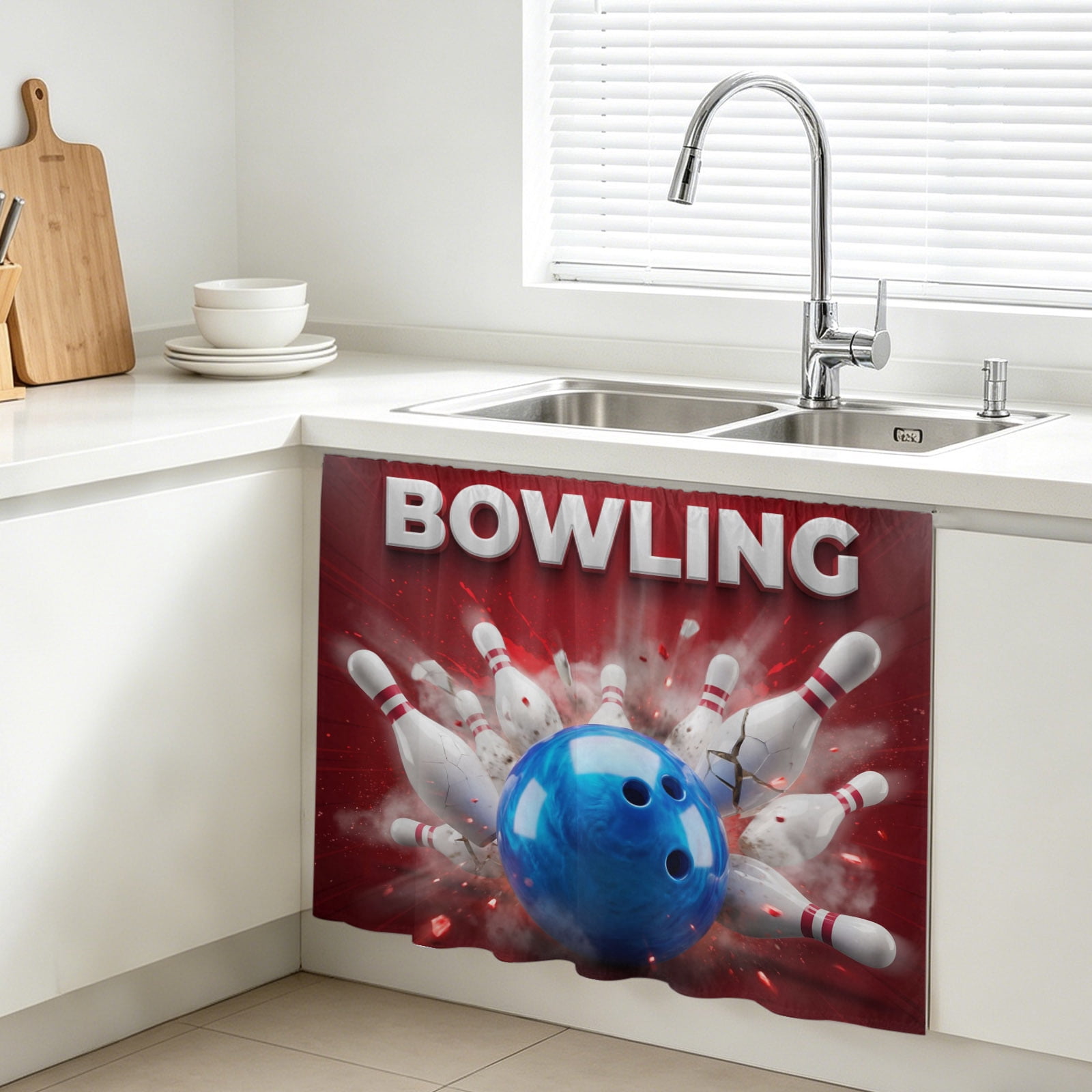 Bowling Cabinet Curtains for Kitchen 28"W x 35"L, Vintage Bowling ...