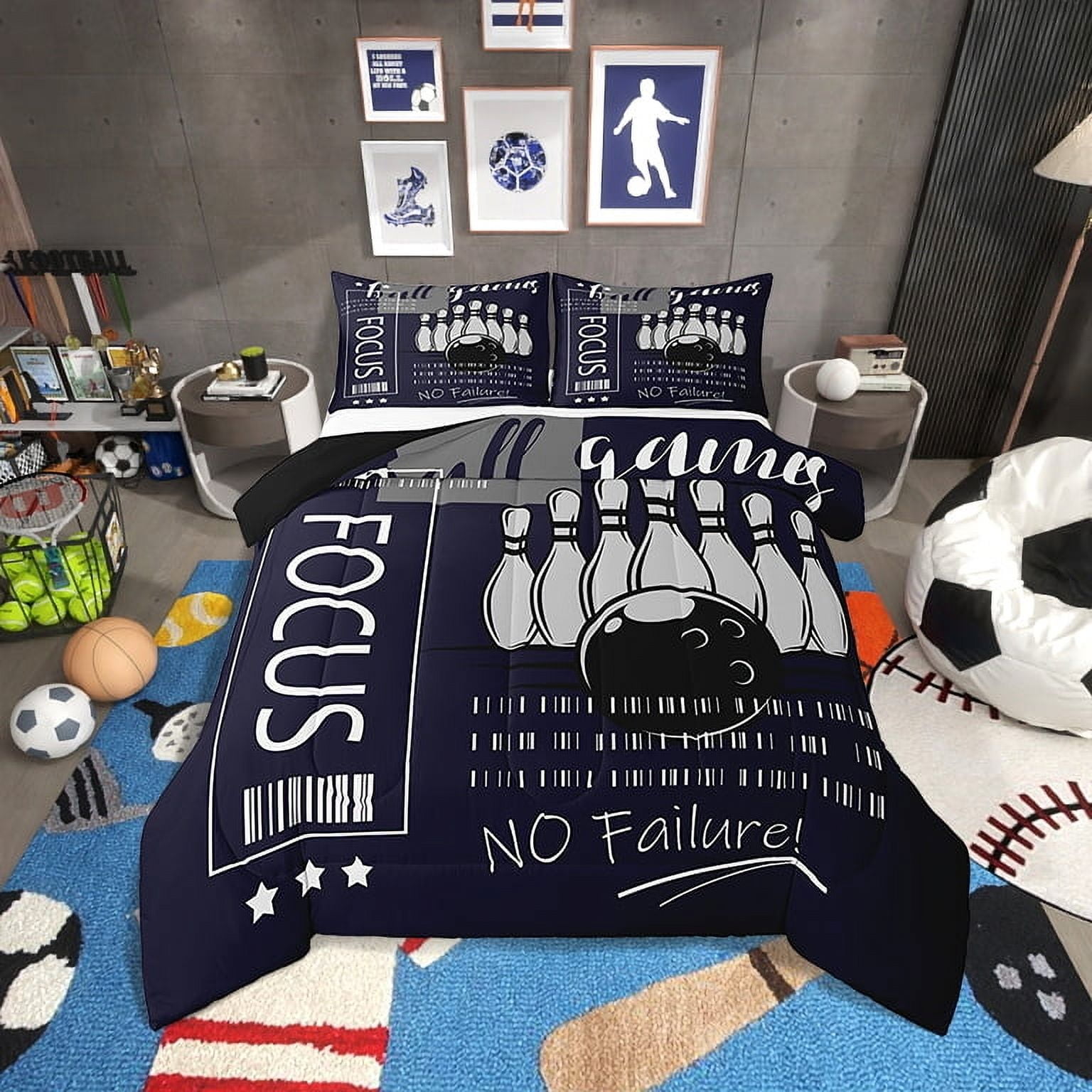 Bowling Comforter Set Twin Size Sports Themed Bedding Sets Teens,Dark ...