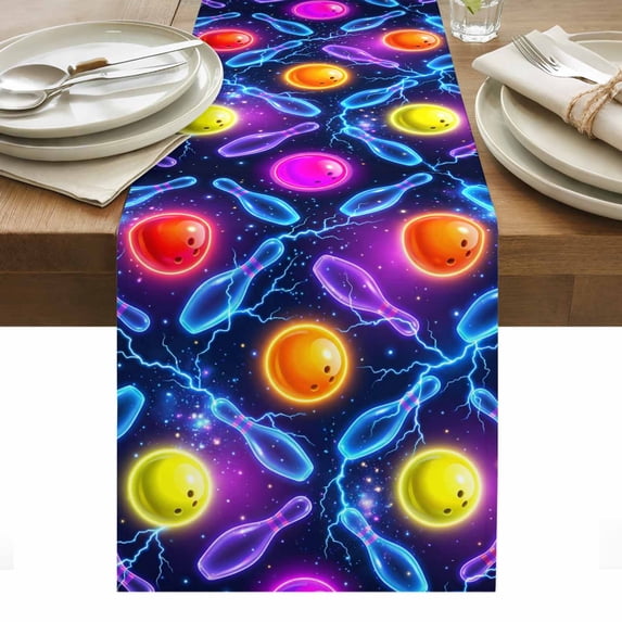 Bowling Cotton Linen Table Runner Purple Blue Yellow Bowling Balls ...