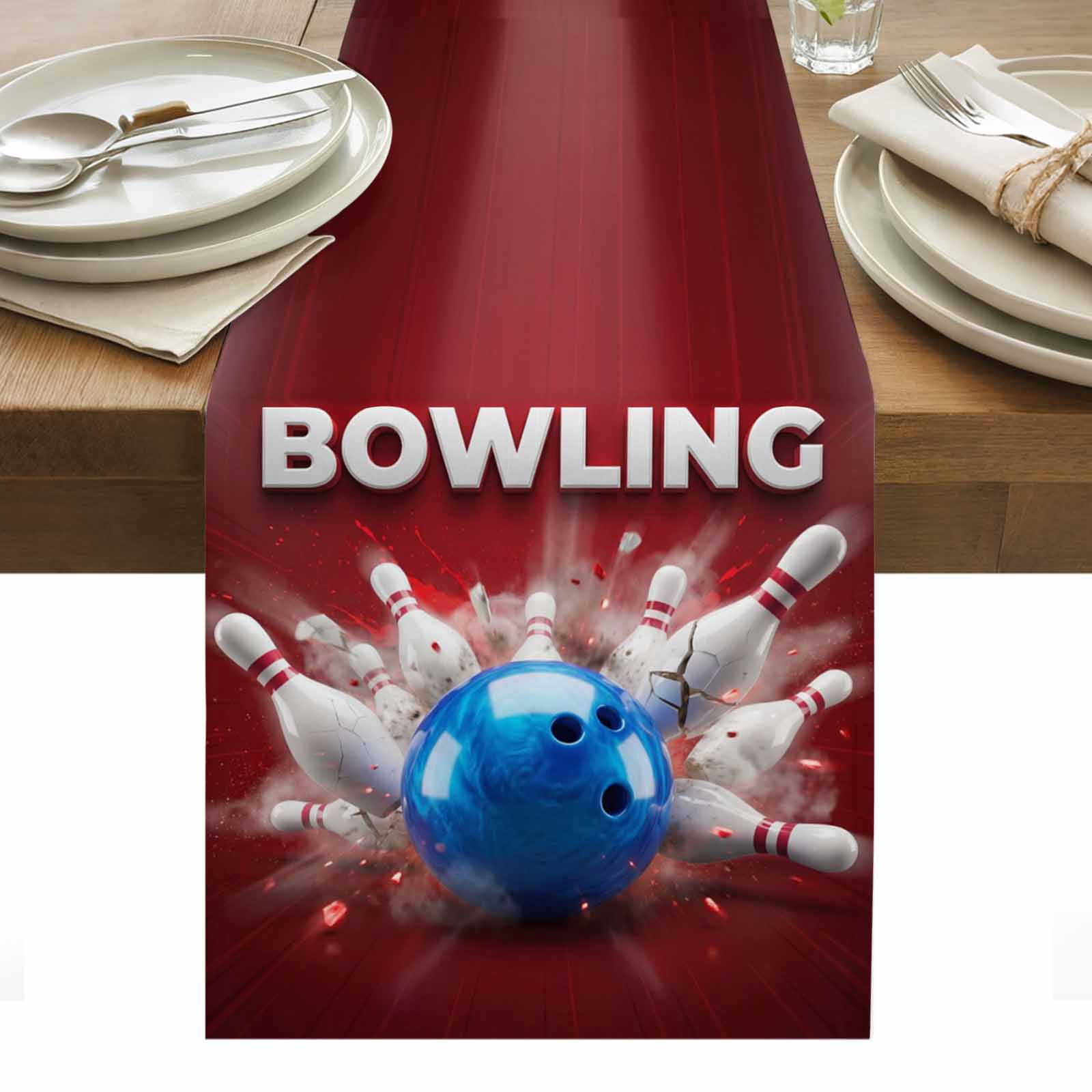 Bowling Cotton Linen Table Runner Vintage Bowling Bottles Ball Red ...