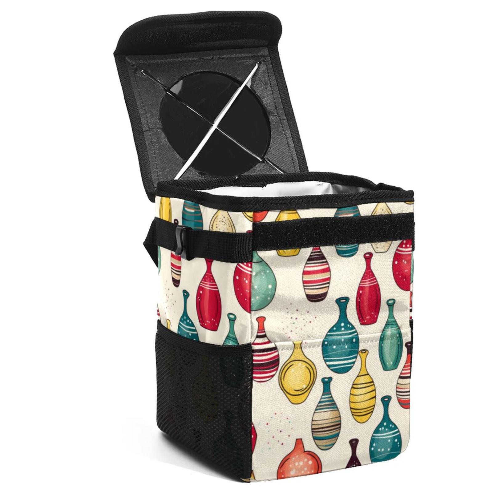 Bowling Foldable Car Trash Bin with Lid, Leak-proof Mini Trash Can for ...