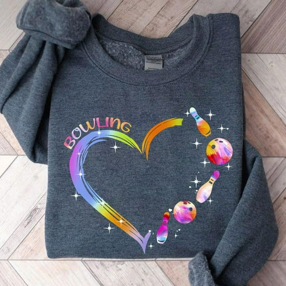Bowling Heart – Colorful Ball and Pins, Design SWEATSHIRT All Size S ...
