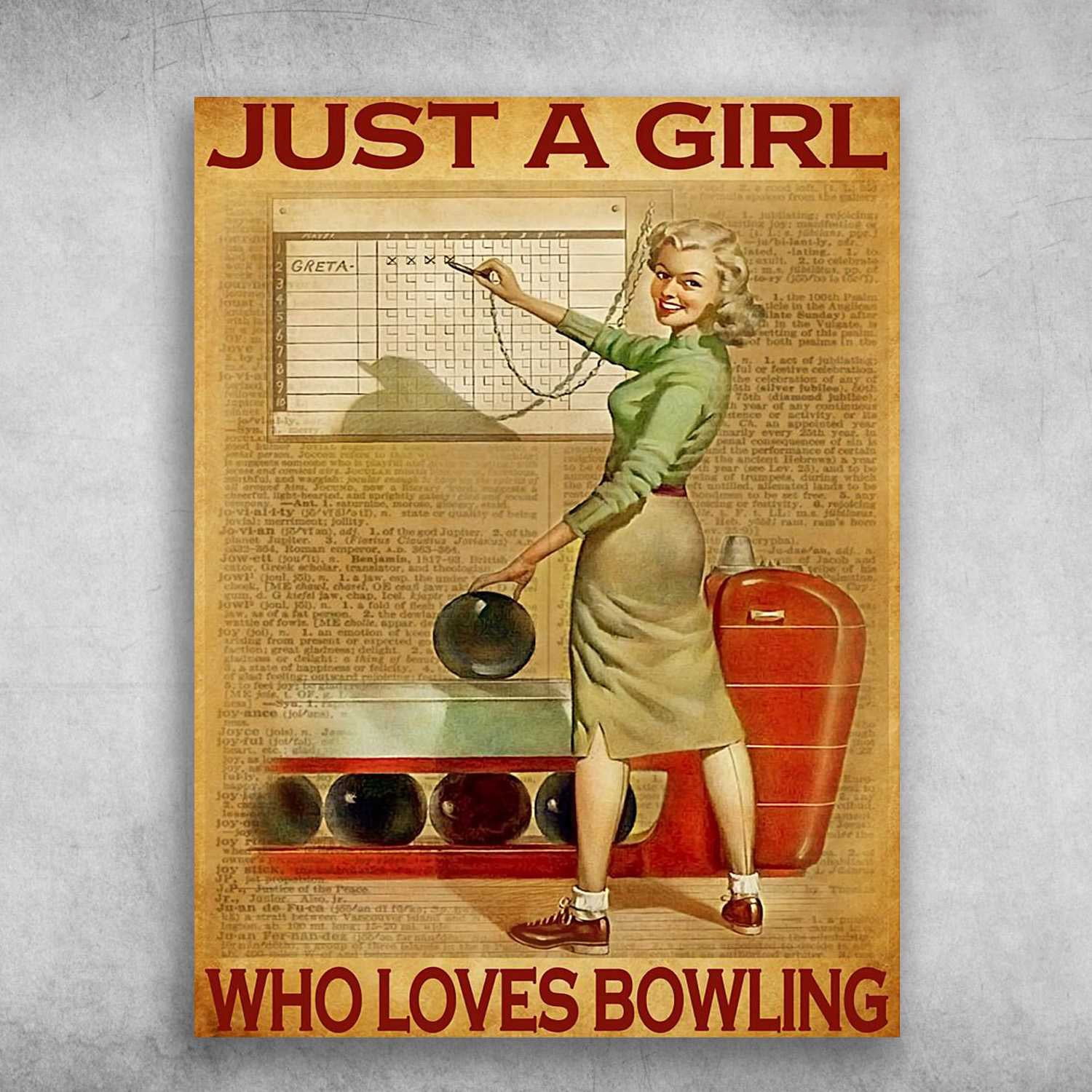 Bowling Lady, Bowling Poster - Just A Girrl, Who Loves Bowling 11 x 17 ...
