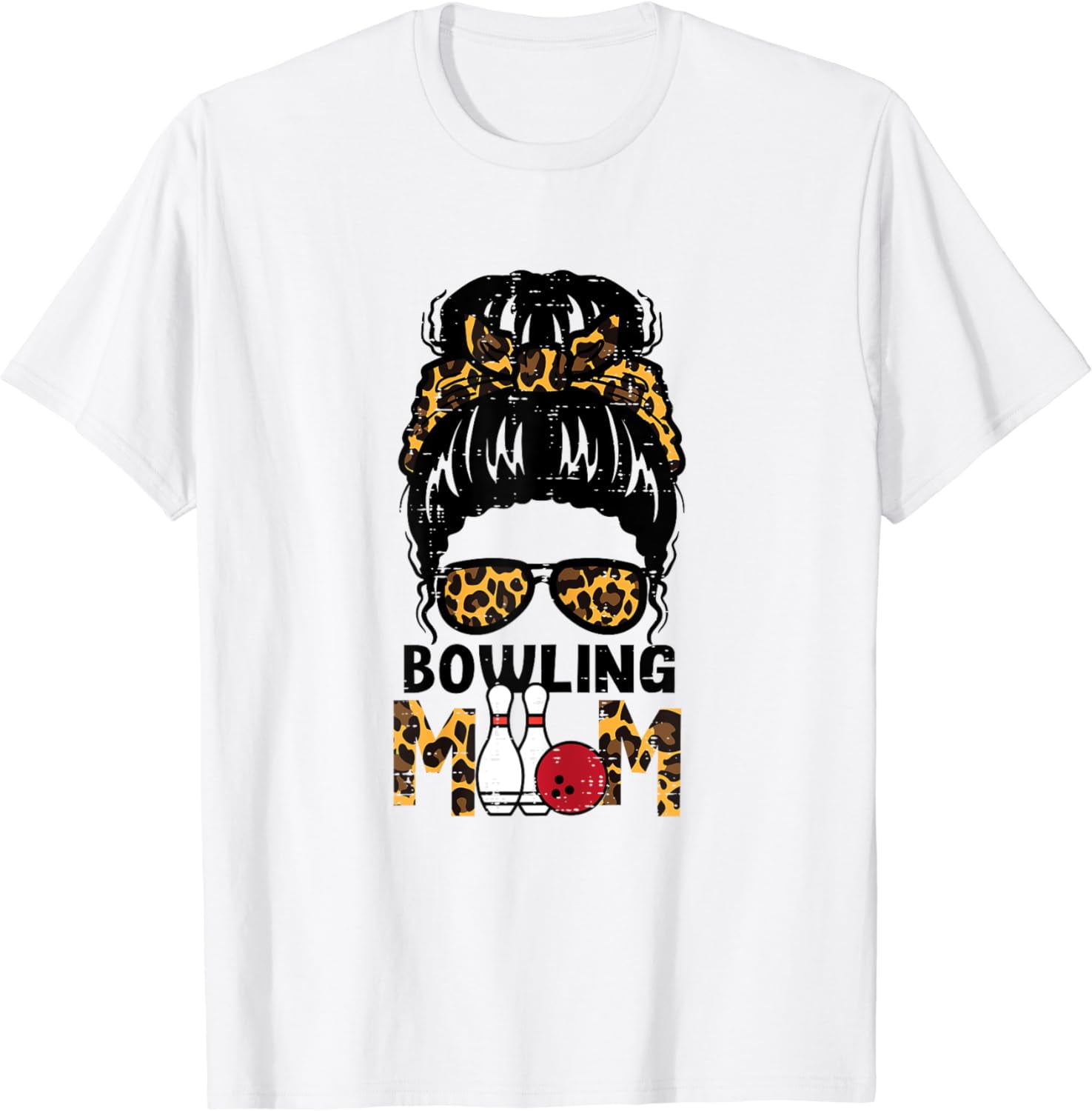 Bowling Mom Messy Bun Fun Family Matching Bowler Mommy Mama T-Shirt ...