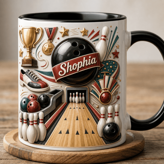 Bowling Mug 2D Printed 3D Effect Personalized Bowler Gift for League ...