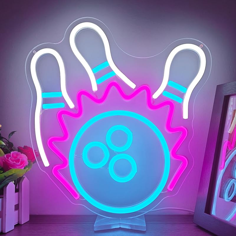 Bowling Neon Sign for Wall Decor Dimmable Bowing Ball Neon Sign for Man ...