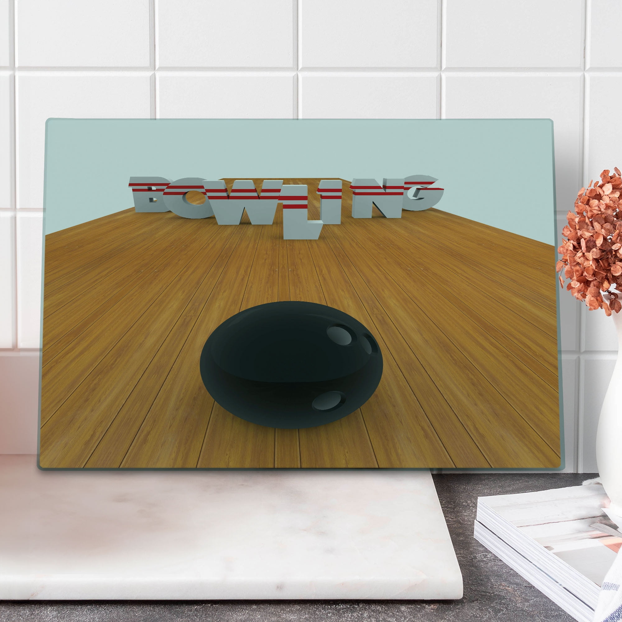 Bowling Party Cutting Board, Bowling Alley with Skittles and Ball in ...