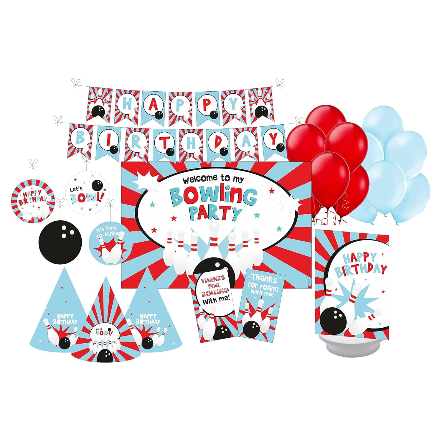 Bowling Party Decorations Kit - 80 Pcs Includes Banner, Balloons, Thank ...