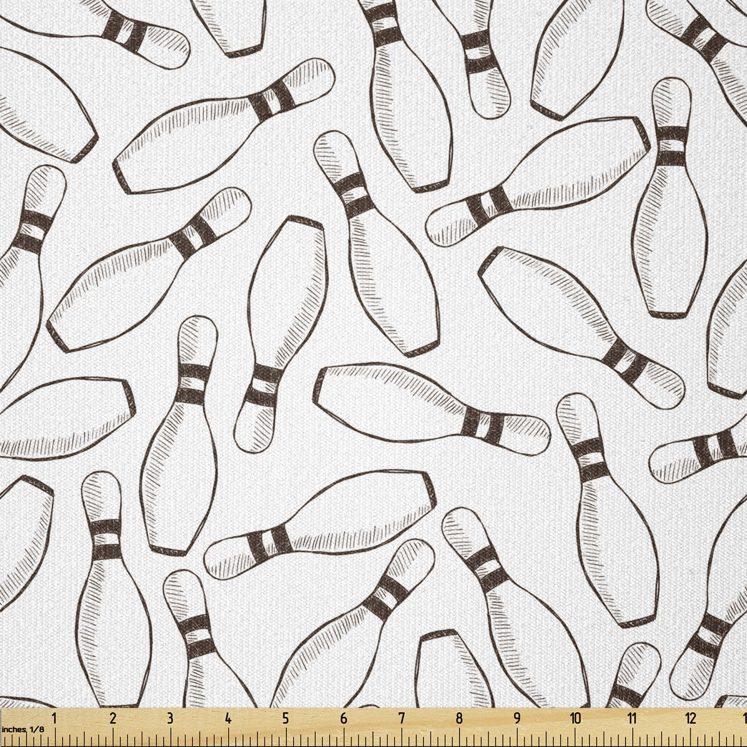 Bowling Party Fabric by The Yard, Sketchy Bowling Pins Pattern Hand ...