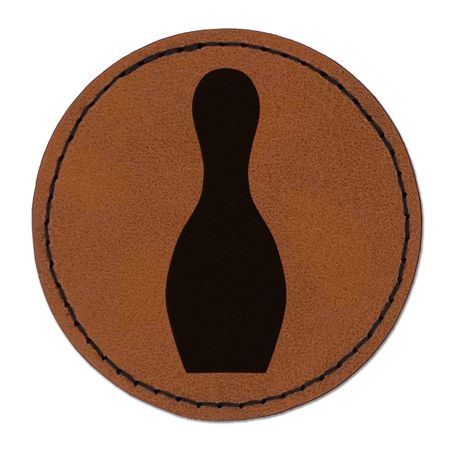 Bowling Pin Solid 2.5" Faux Leather Round Engraved Iron-On Patch ...