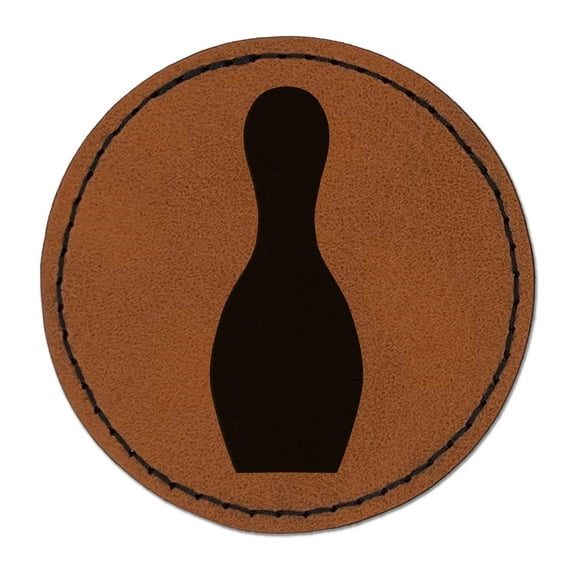 Bowling Pin Solid 2.5" Faux Leather Round Engraved Iron-On Patch ...