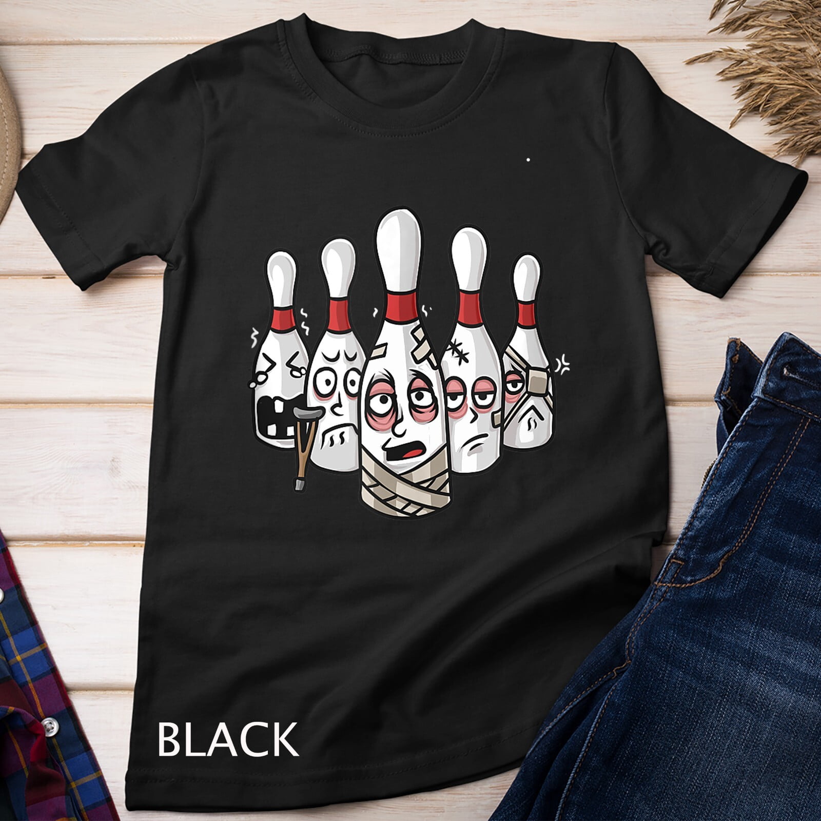 Bowling Pins With Crutches And Bandages Bowling Unisex T-Shirt ...