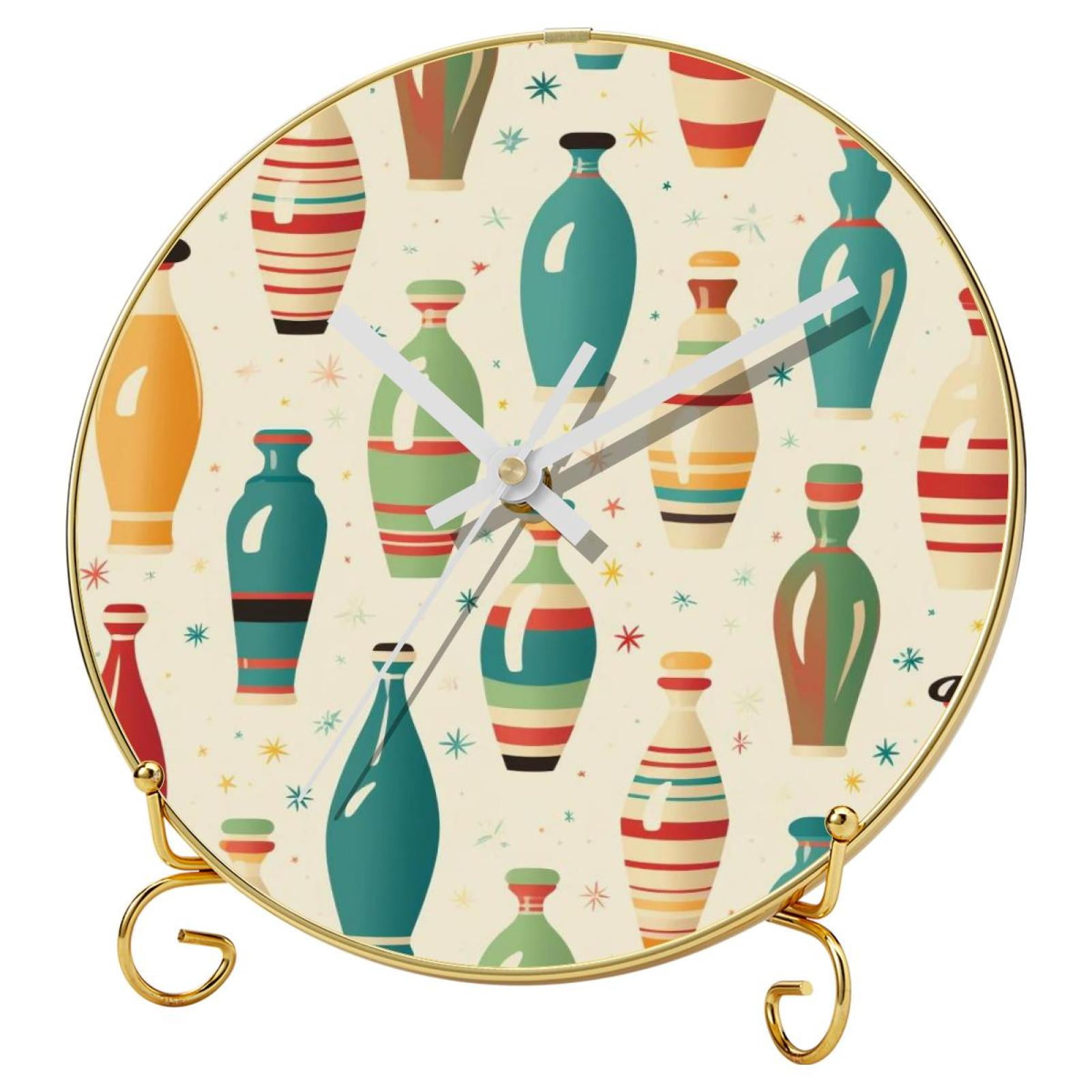 Bowling Round Wall Clock with Printed Design, Hooks, Gold Stand ...