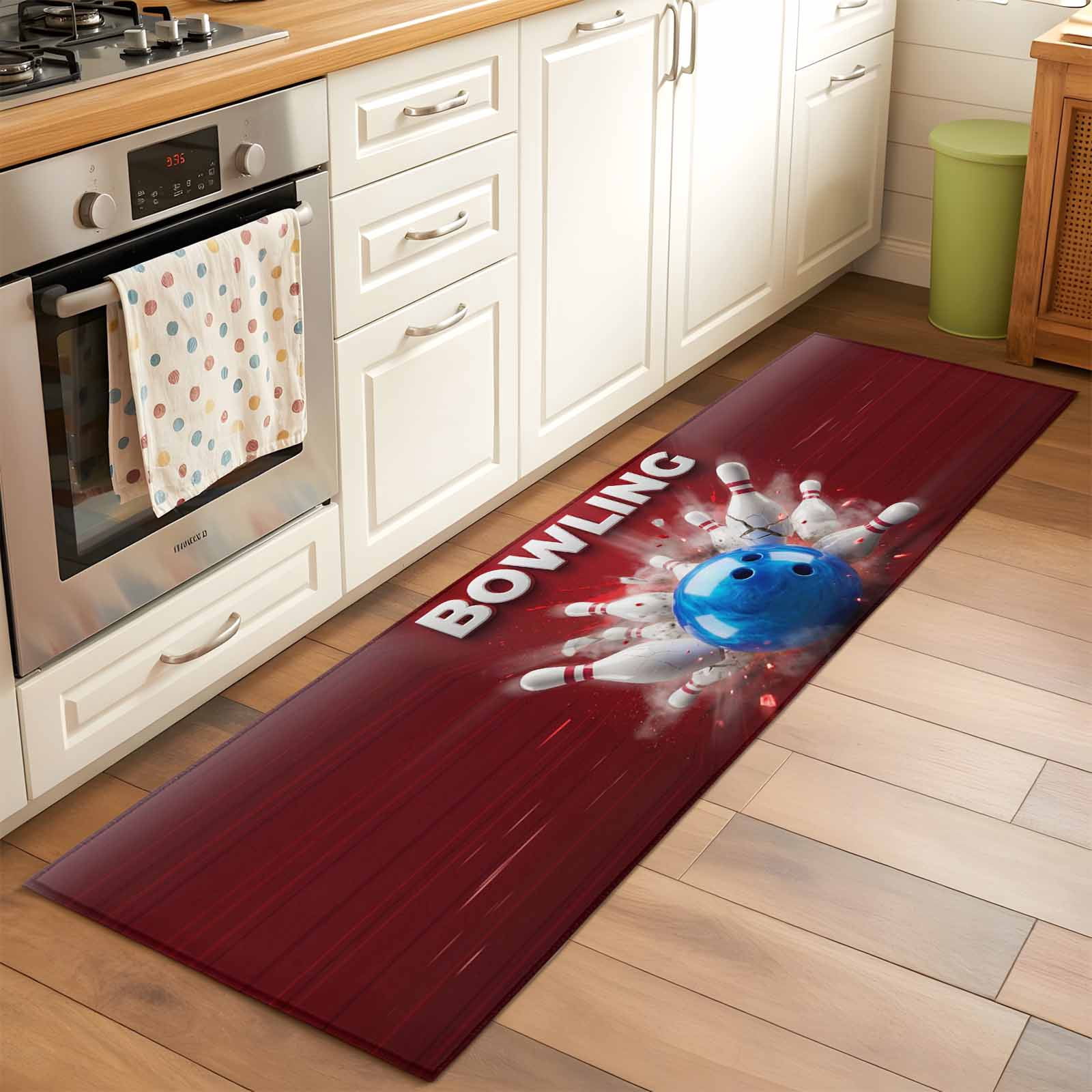 Bowling Runner Rugs 2x6 ft Vintage Bowling Bottles Ball Red Background ...