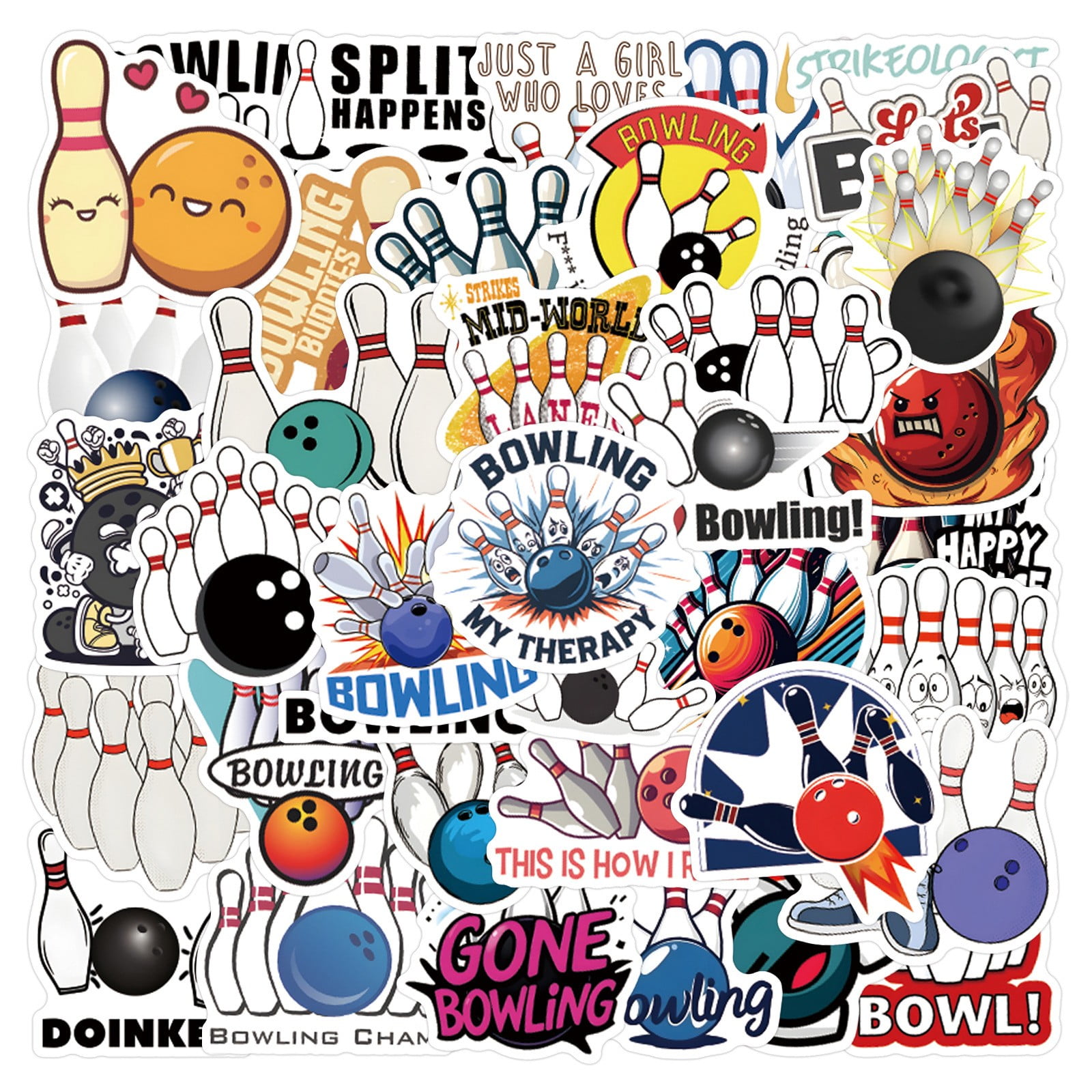 Bowling Sticker Pack 50 Unique Vinyl Decals for Laptops, Water Bottles ...