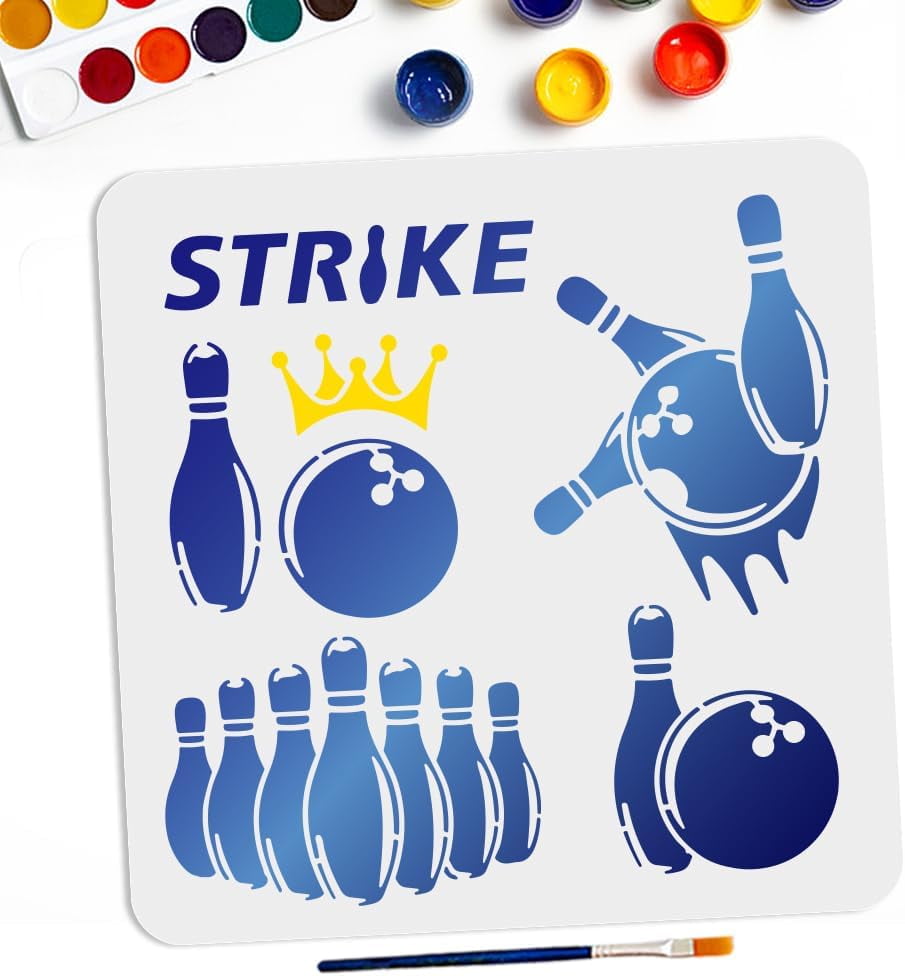 Bowling Strike Stencil 11.8×11.8inch Bowling Sport Theme Stencil ...