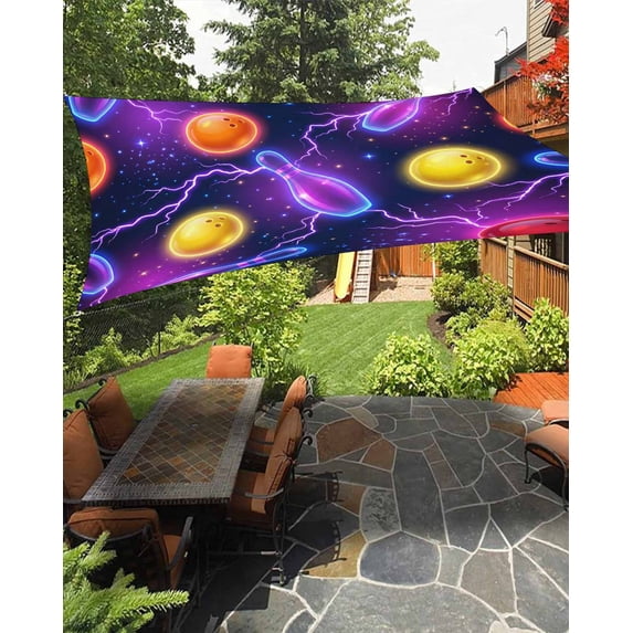 Bowling Sun Shade Sail 8'X10' Purple Yellow Red Bowling Balls Bottles ...