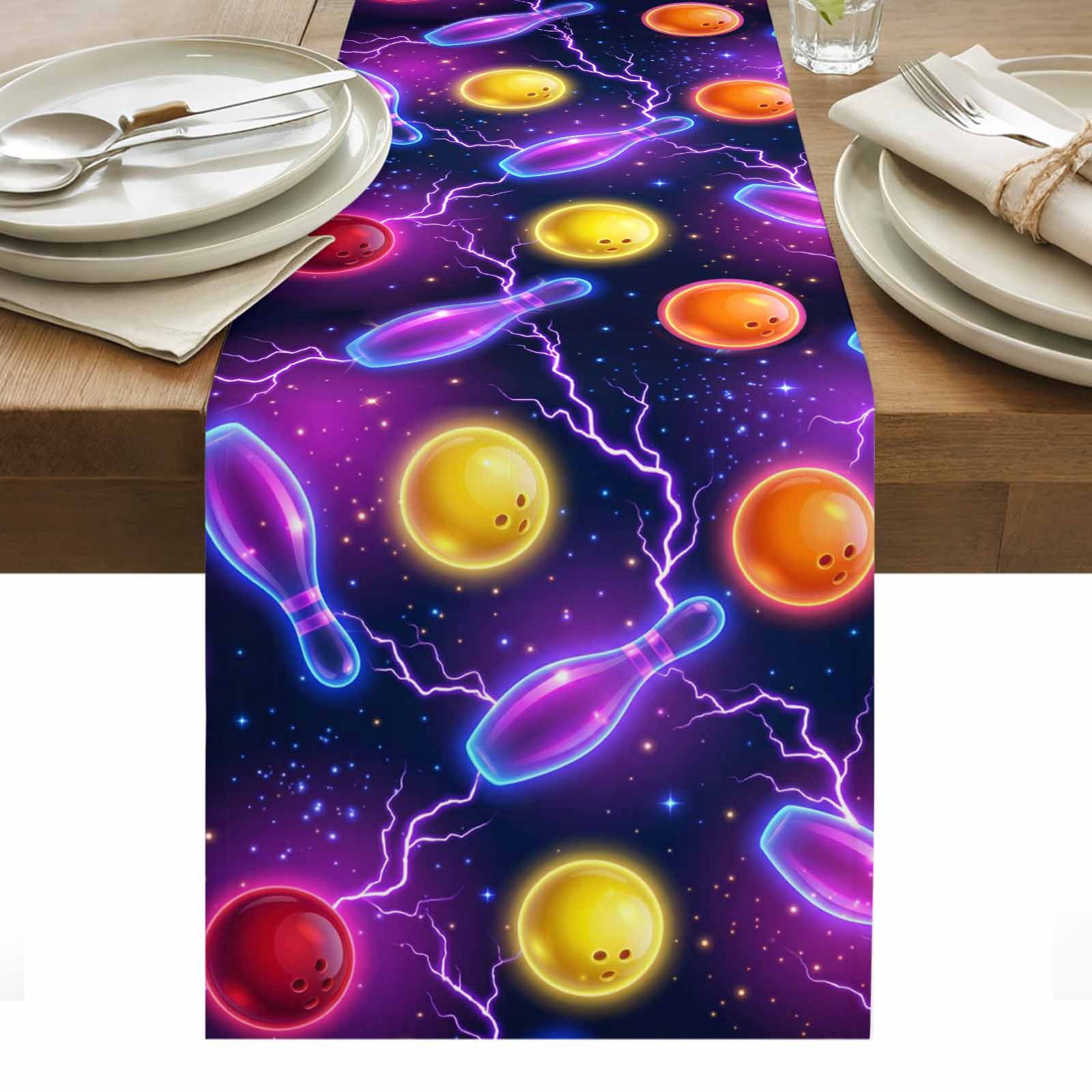 Bowling Table Runner 14 x 72 Inch, Purple Yellow Red Bowling Balls ...