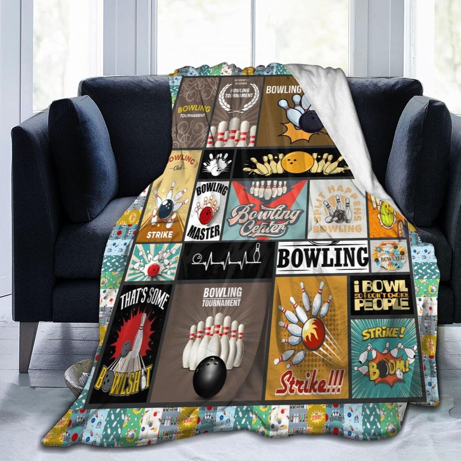 Bowling Throw Blanket Bowling Plush Fleece Soft Cozy Gifts Blanket for ...
