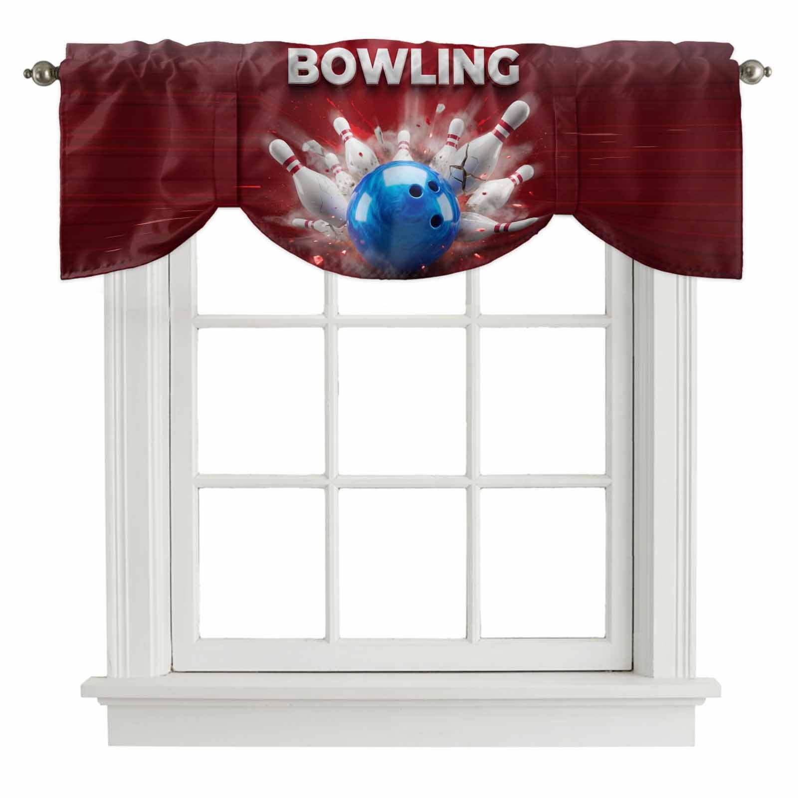 Bowling Tie Up Valance Curtains Vintage Bowling Bottles Ball Red ...