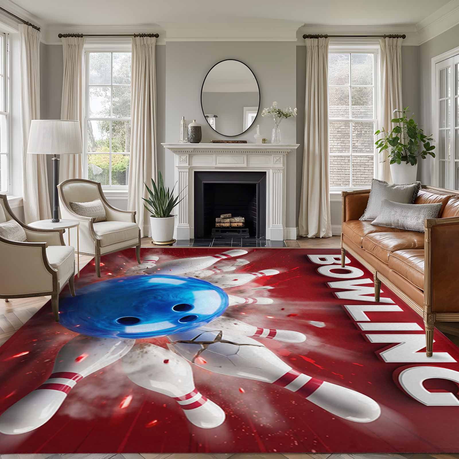 Bowling Washable Living Room Rugs 5'x8', Vintage Bowling Bottles Ball ...