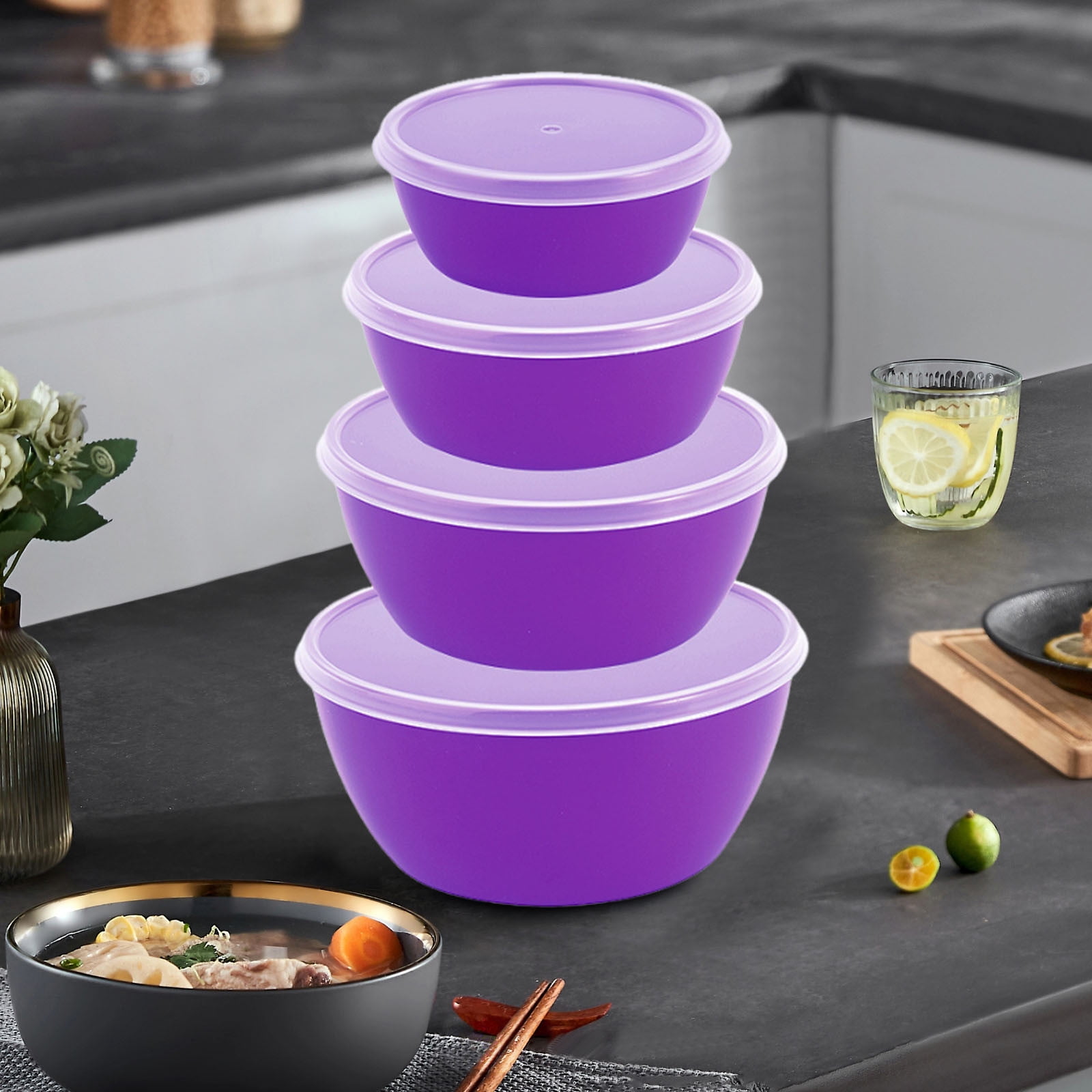 Bowls with Lids Set, Plastic Mixing Bowls for Kitchen Preparing,Serving ...