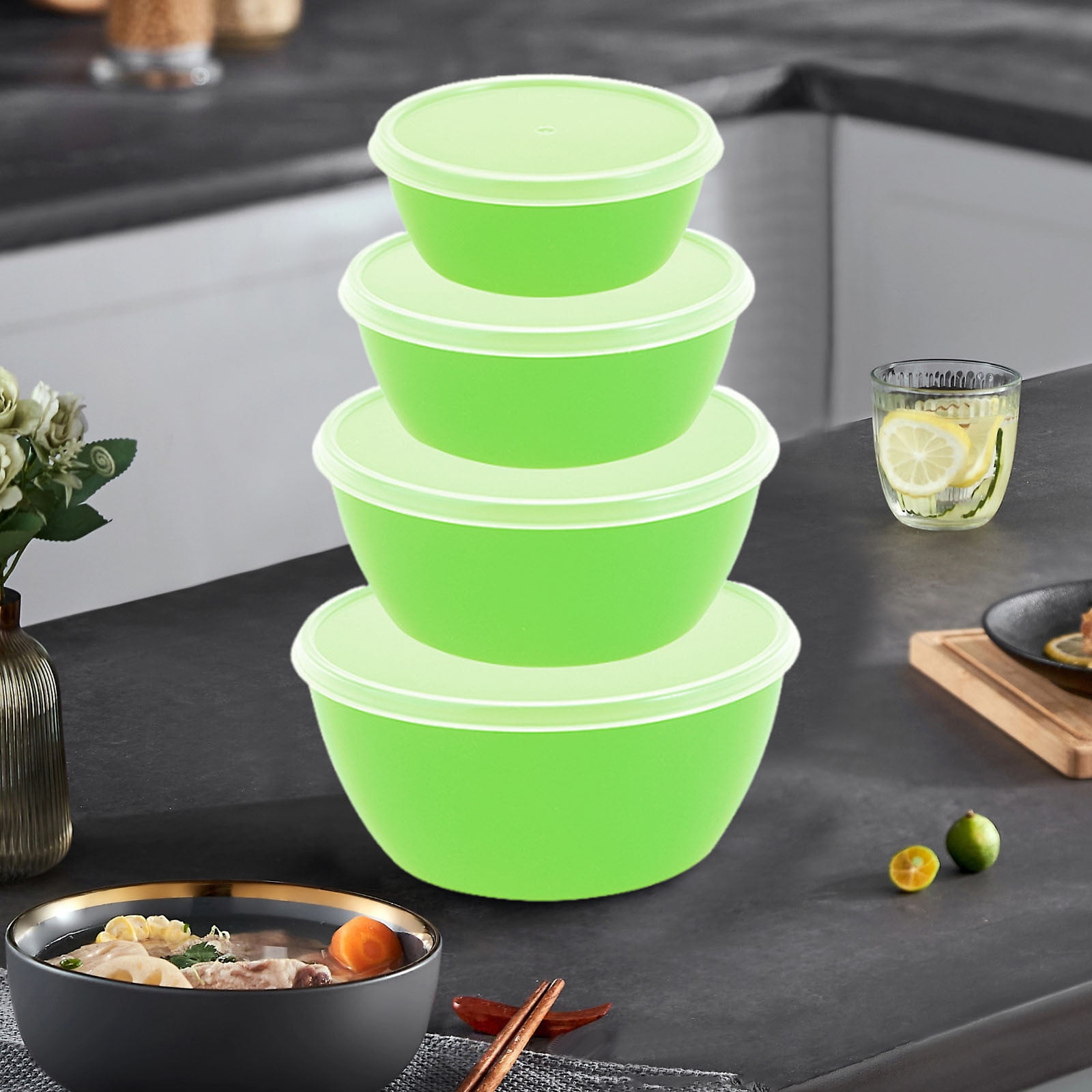 Bowls with Lids Set, Plastic Mixing Bowls for Kitchen Preparing,Serving ...