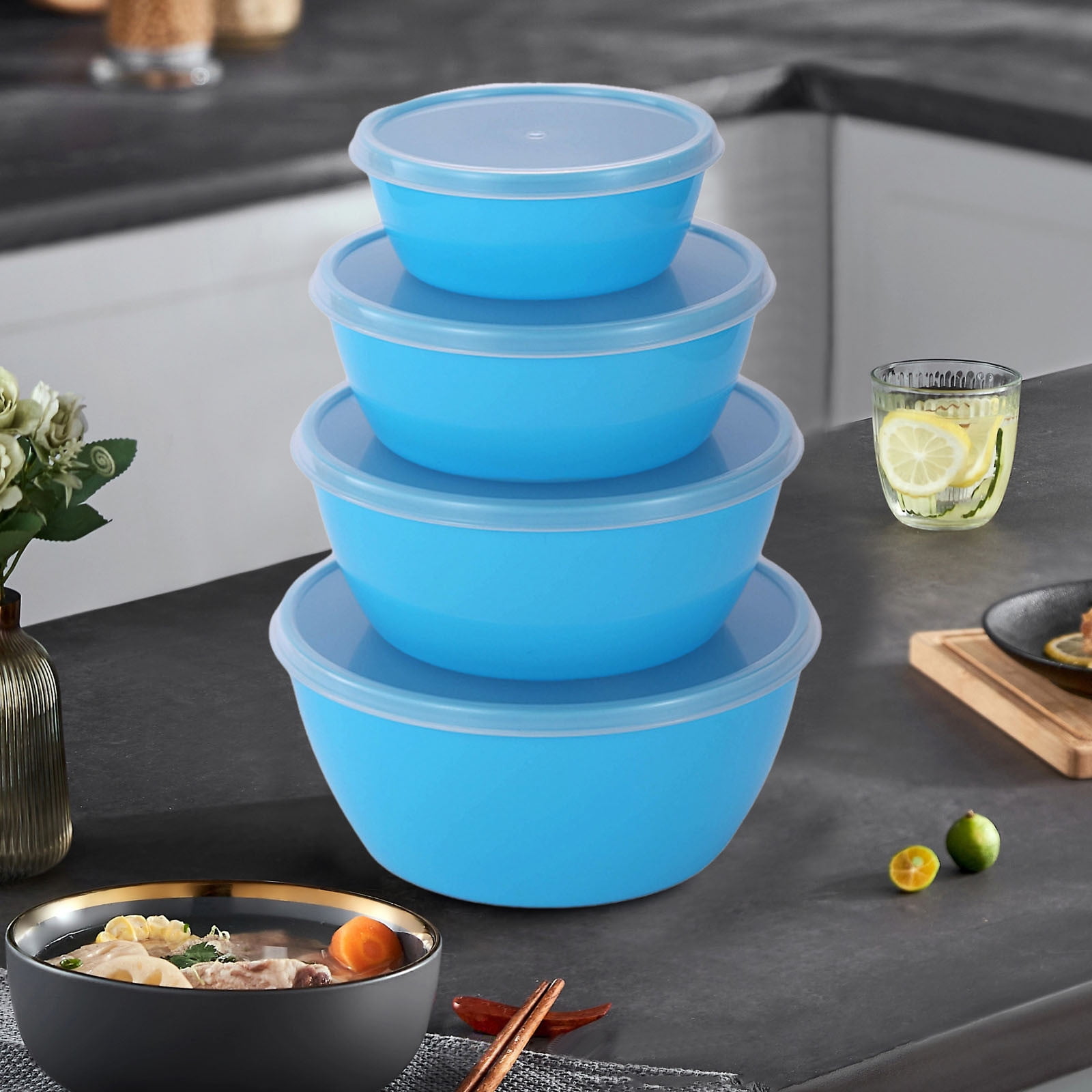Bowls with Lids Set, Plastic Mixing Bowls for Kitchen Preparing,Serving ...