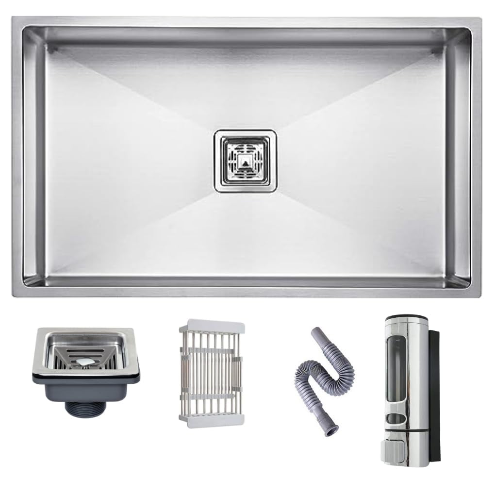 Bowls More Single Bowl 30 x 18 x 10 Handmade Kitchen Sink With Vegetable Basket And Soap ...