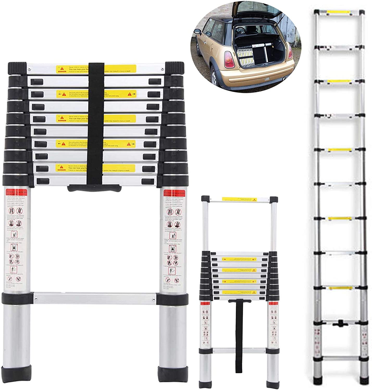 Bowoshen 10.5FT Telescopic Ladders Aluminum Extendable Steps 330LB ...
